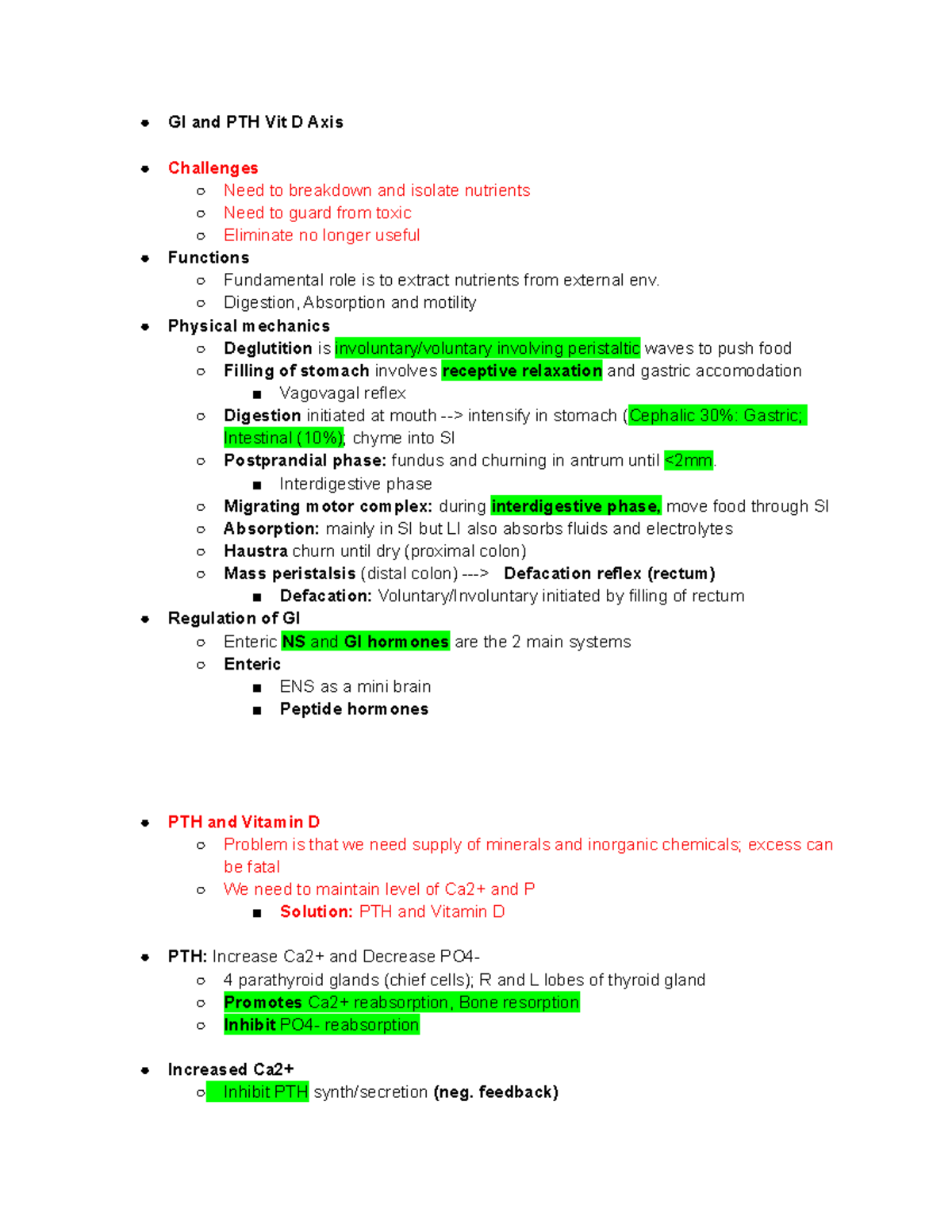 GI and PTH Vit D Axis - Reviewer for the lecture for GI and PTH Vit D ...