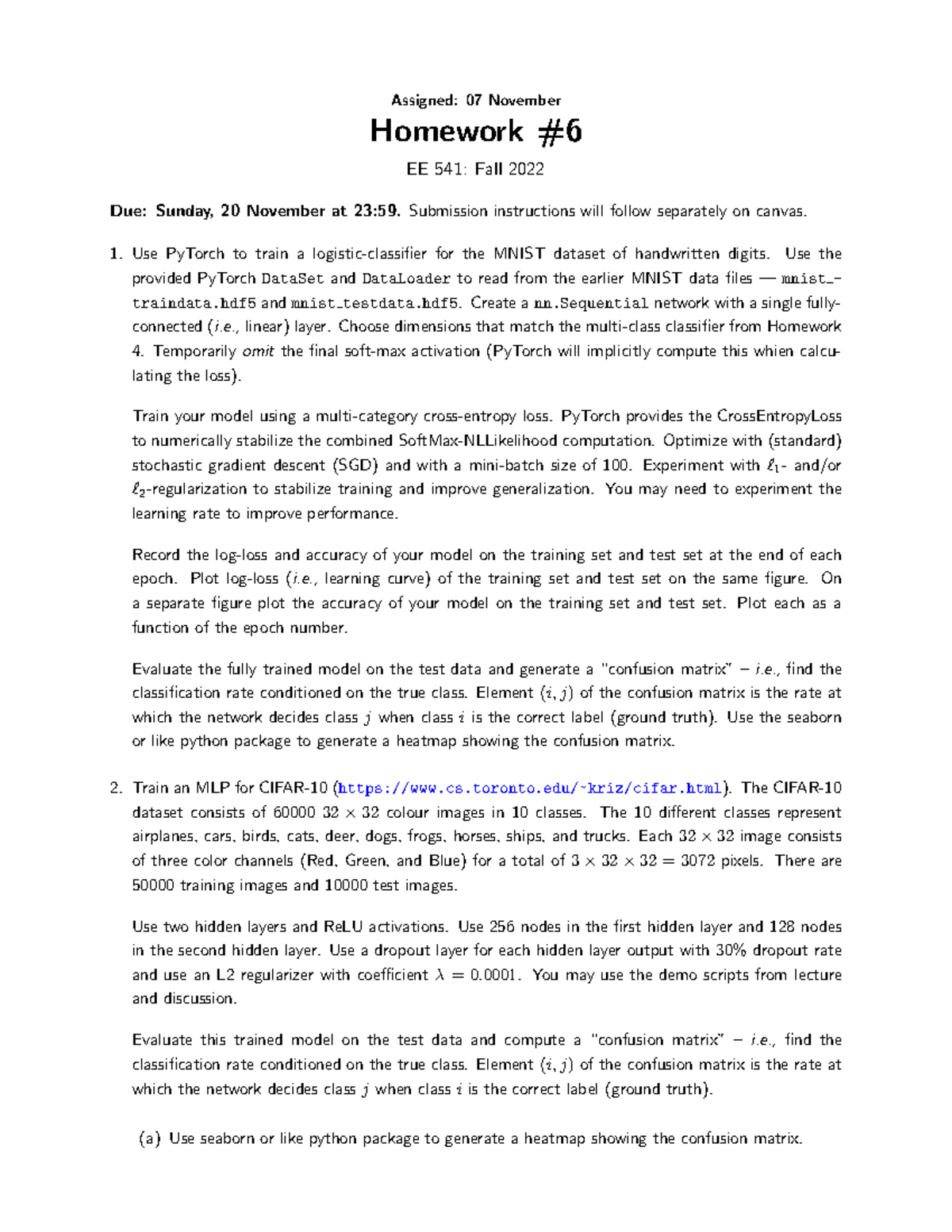 Hw6-ee541-22fa - ... - Assigned: 07 November Homework EE 541: Fall 2022 ...