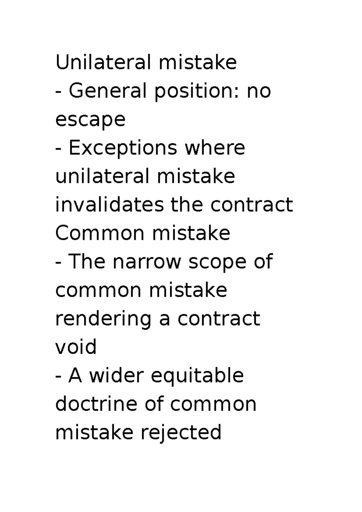 Tutorial notes-mistake and notes - Unilateral mistake - General ...