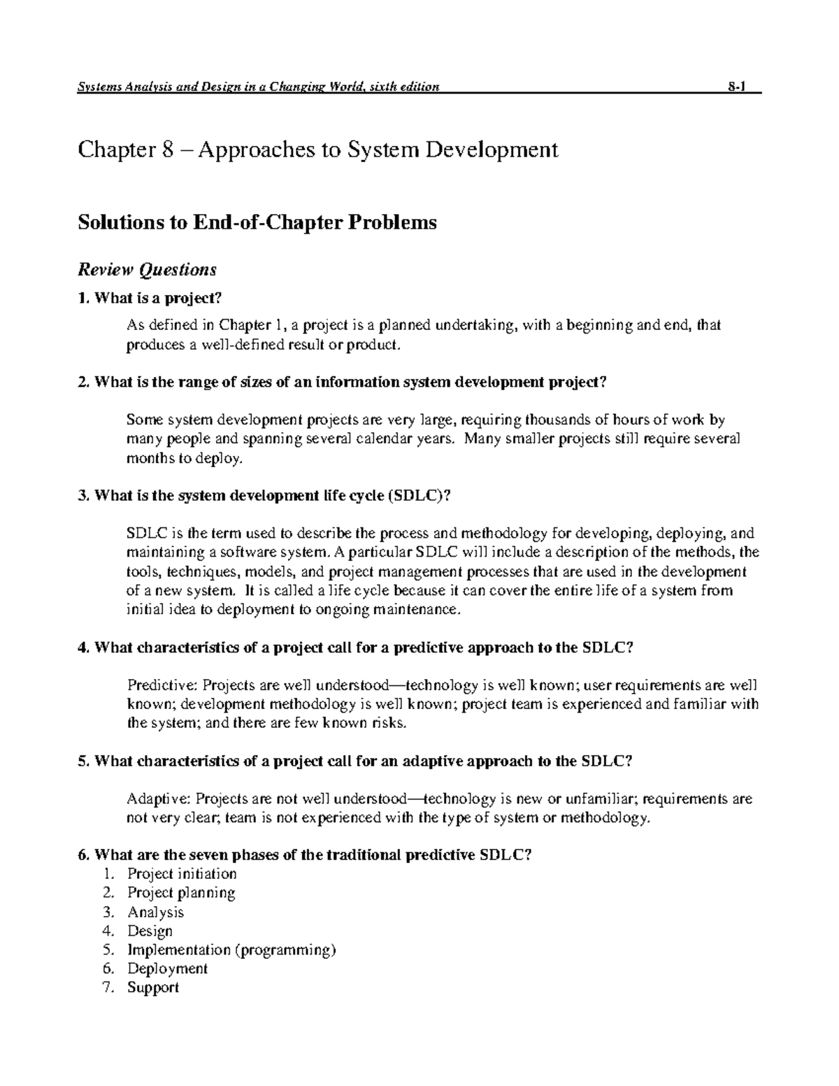 6ed-Solutions-Chap08 - Chapter 8 – Approaches to System Development ...