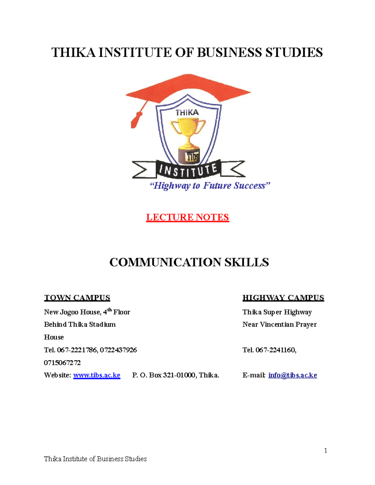 Communication skills-converted - 1 Thika Institute of Business Studies THIKA INSTITUTE OF ...