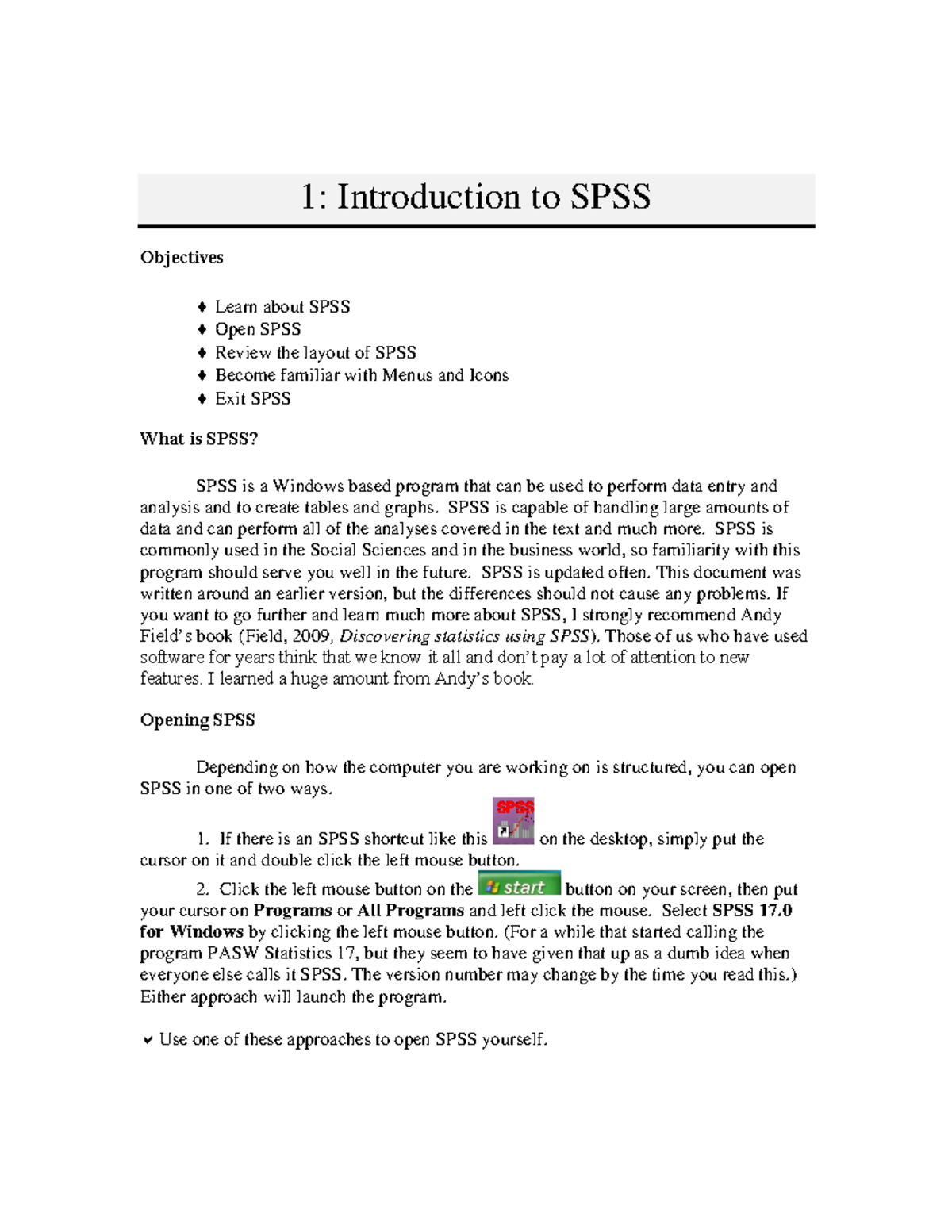 Spsschapter 1 - Research notes - 1: Introduction to SPSS Objectives ...