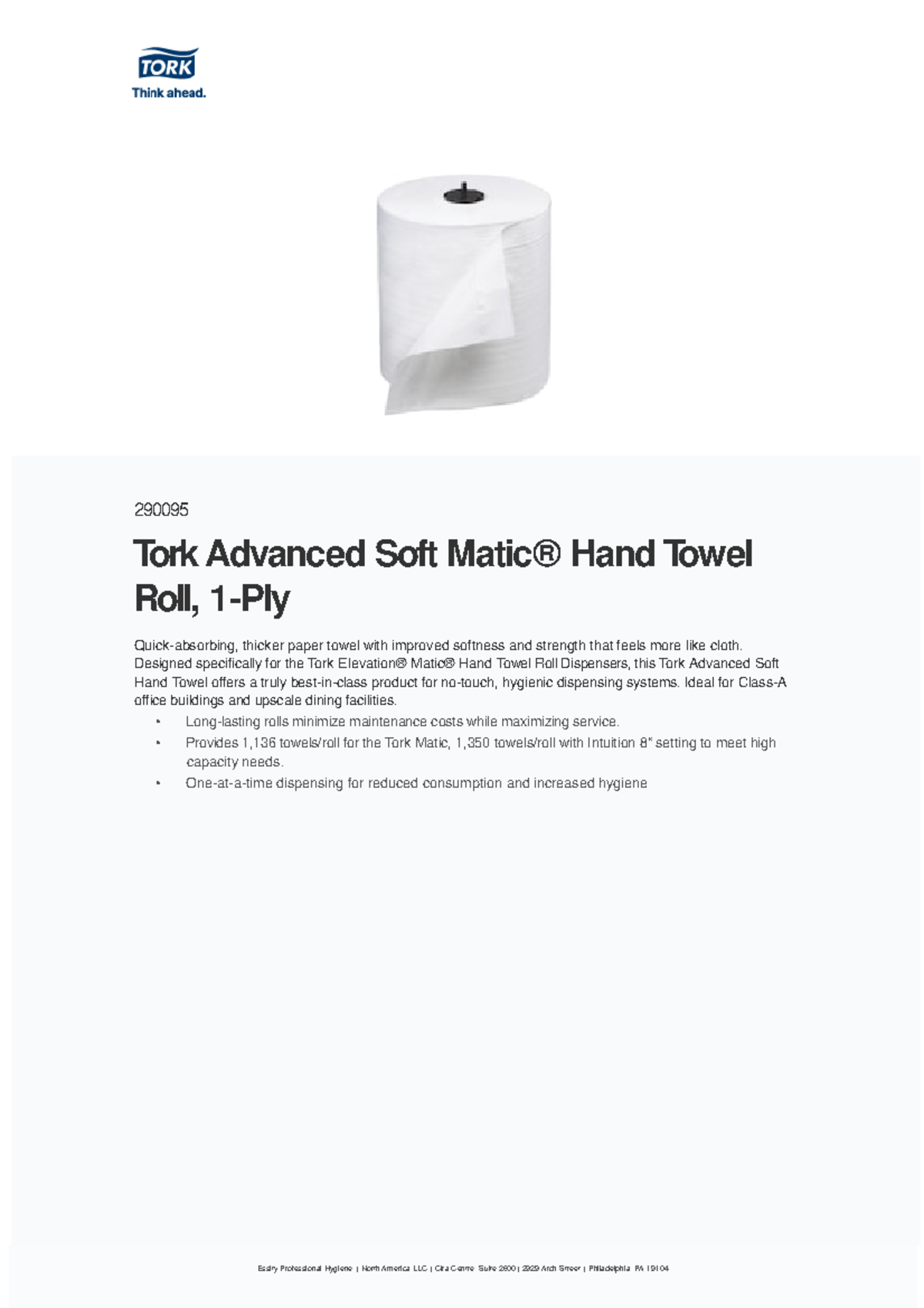 290095 Tork+Advanced+Soft+Matic®+Hand+Towel+Roll,+1-Ply - Quick ...