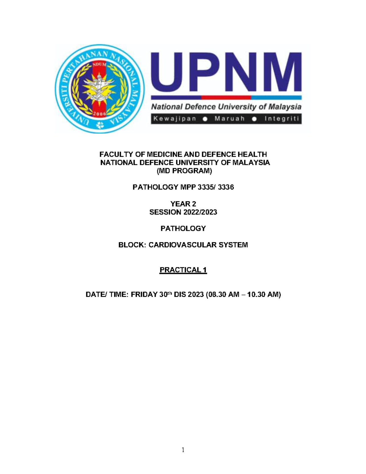 Practical 1 CVS Block 2022 2023 copy - FACULTY OF MEDICINE AND DEFENCE ...