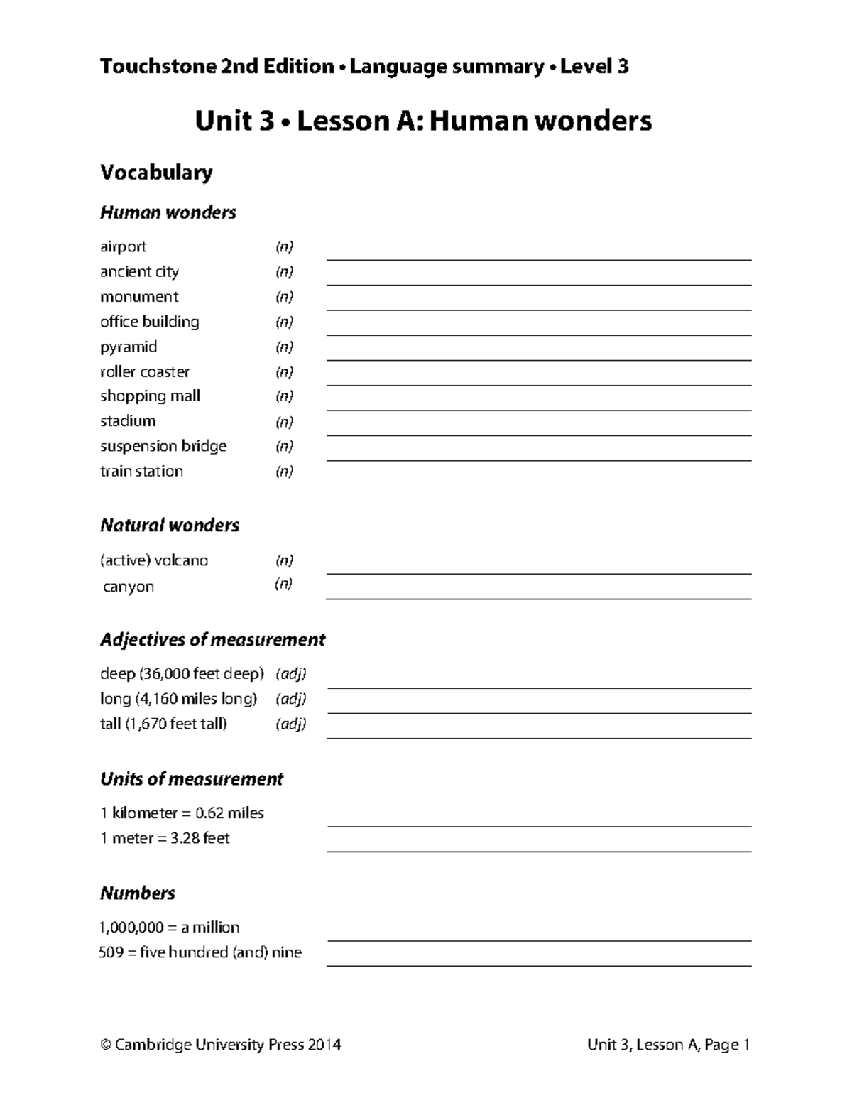 3A - hhhh - Touchstone 2nd Edition • Language summary • Level 3 Unit 3 ...