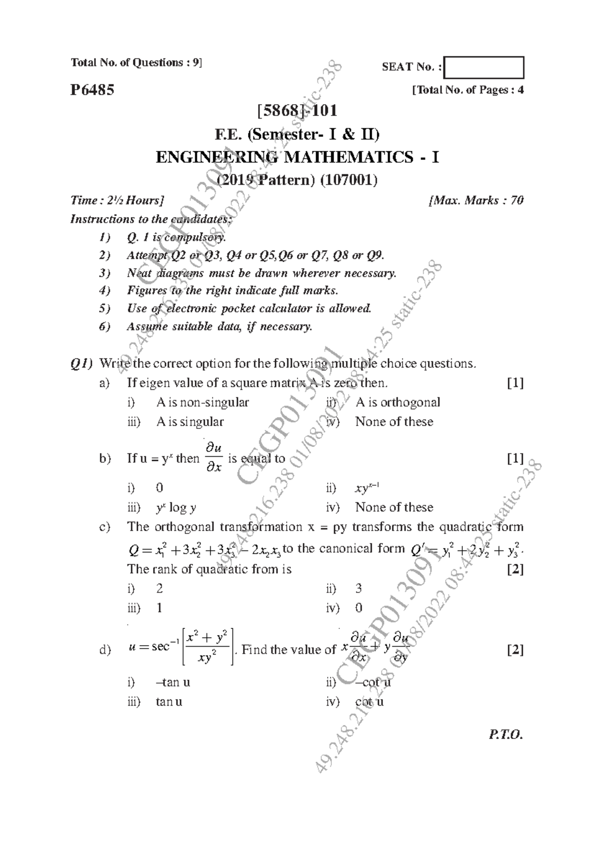 m1 question paper - Total No. of Questions : 9] [Total No. of Pages : 4 ...