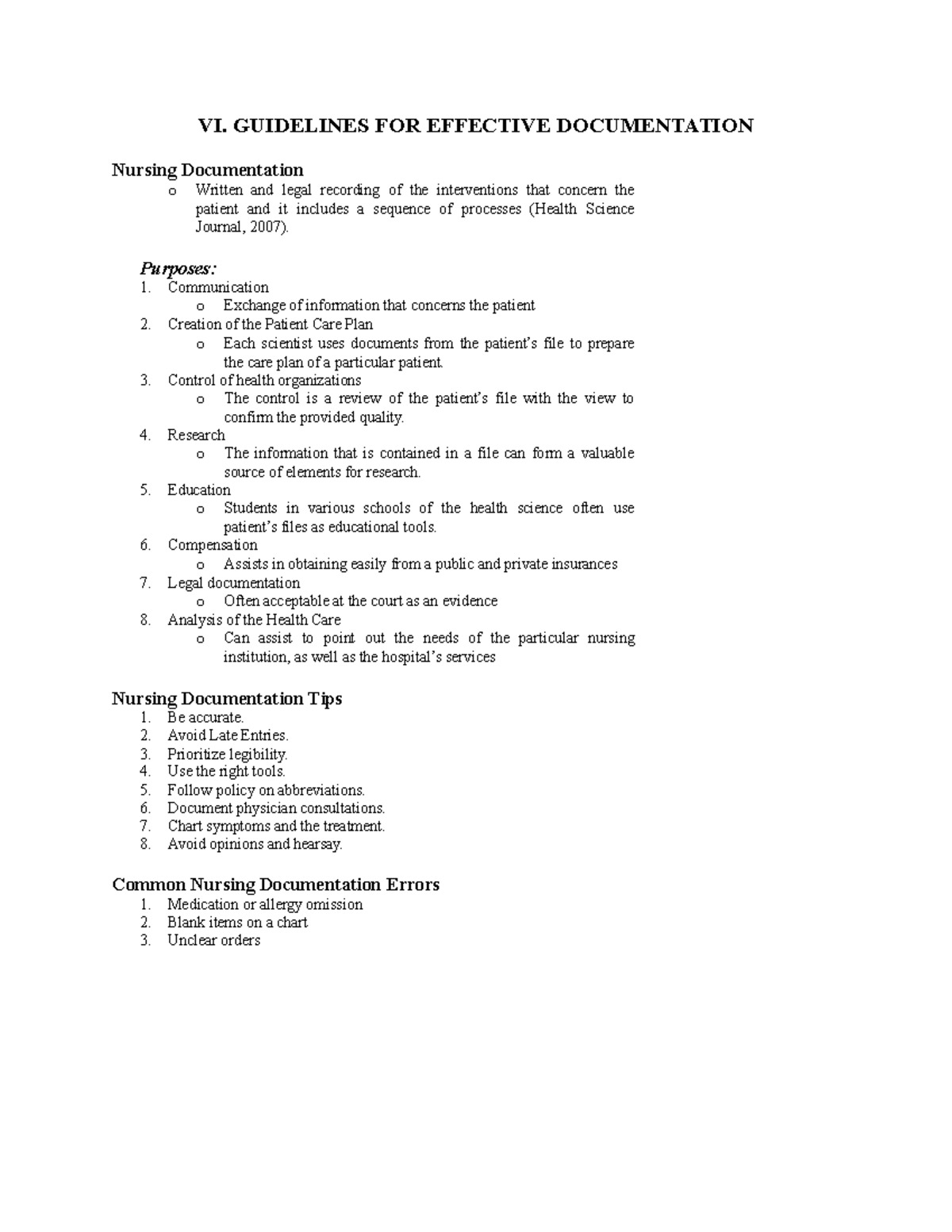 Documentation AND Advocacy - VI. GUIDELINES FOR EFFECTIVE DOCUMENTATION ...
