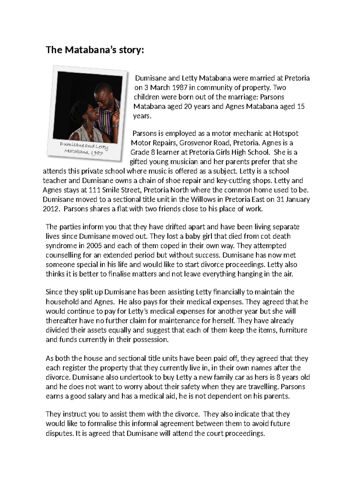 The Matabane s story - The Matabana’s story: Dumisane and Letty ...
