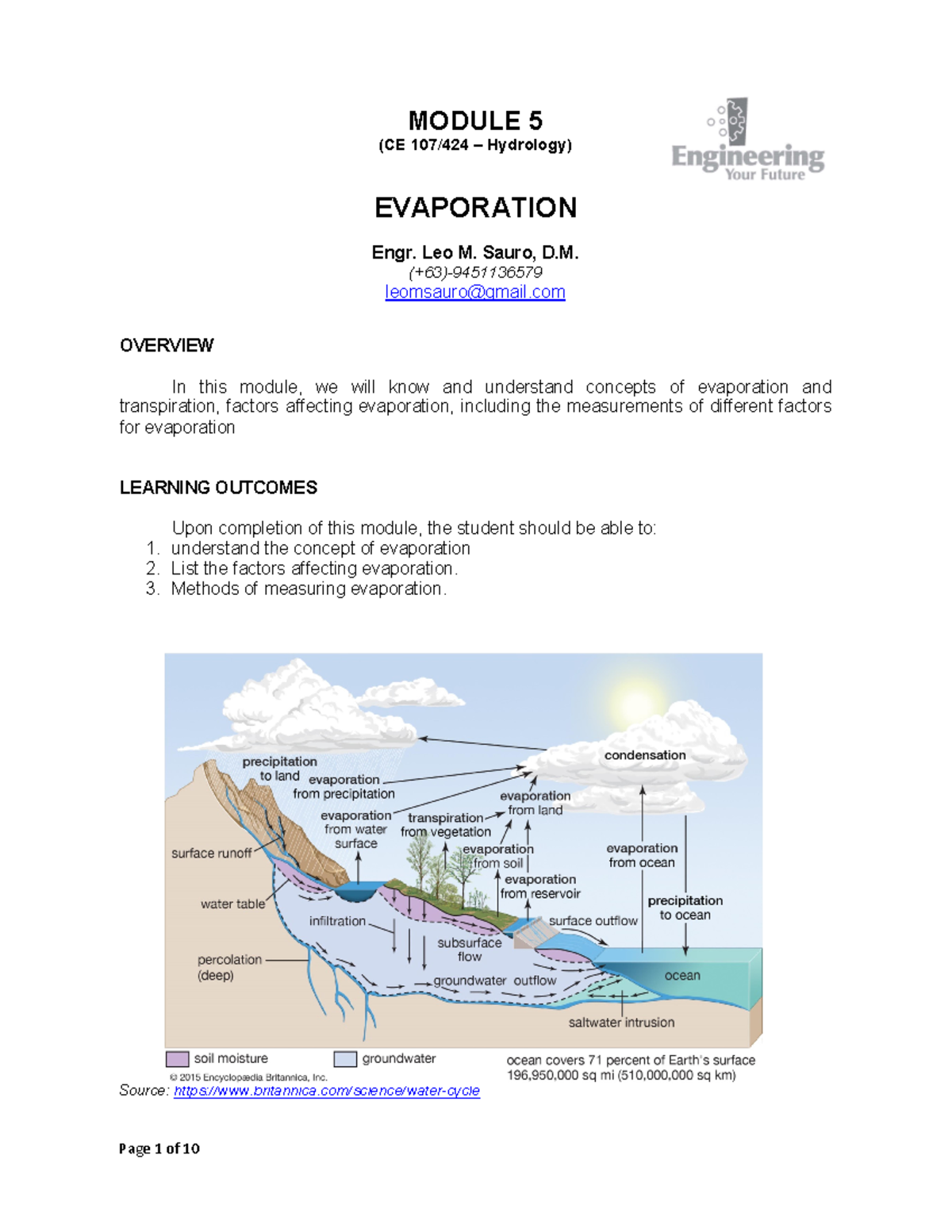 Module-5-Hydrology - by Engr. Leo M. Sauro, D.M. - MODULE 5 (CE 107/424 ...