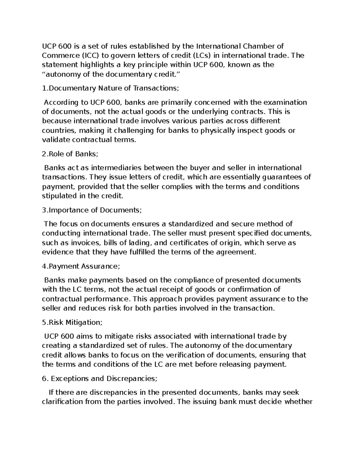 UPU 600 - Summary International trade and business - UCP 600 is a set ...