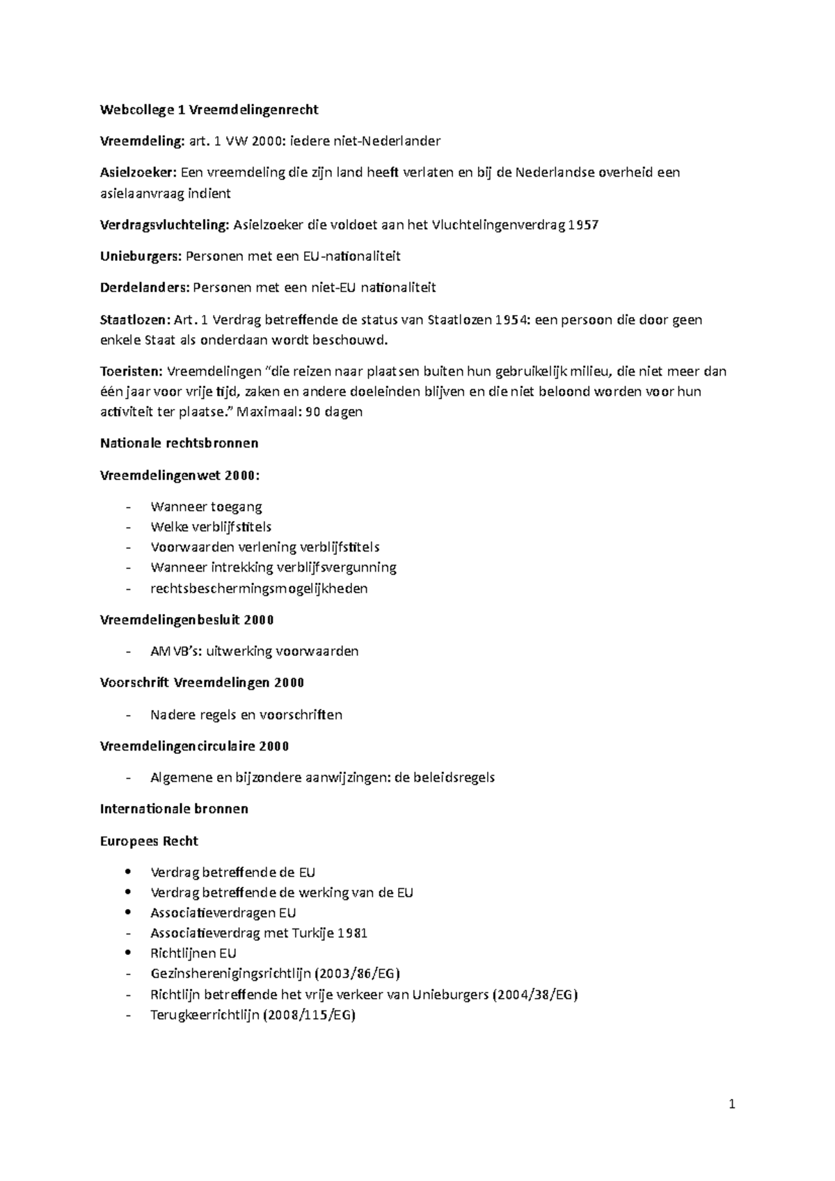 Webcolleges Vreemdelingenrecht aantekeningen - Webcollege 1 ...