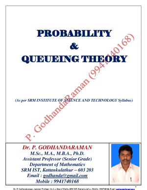 Probability and Queueing Theory - 21MAB204T - Studocu
