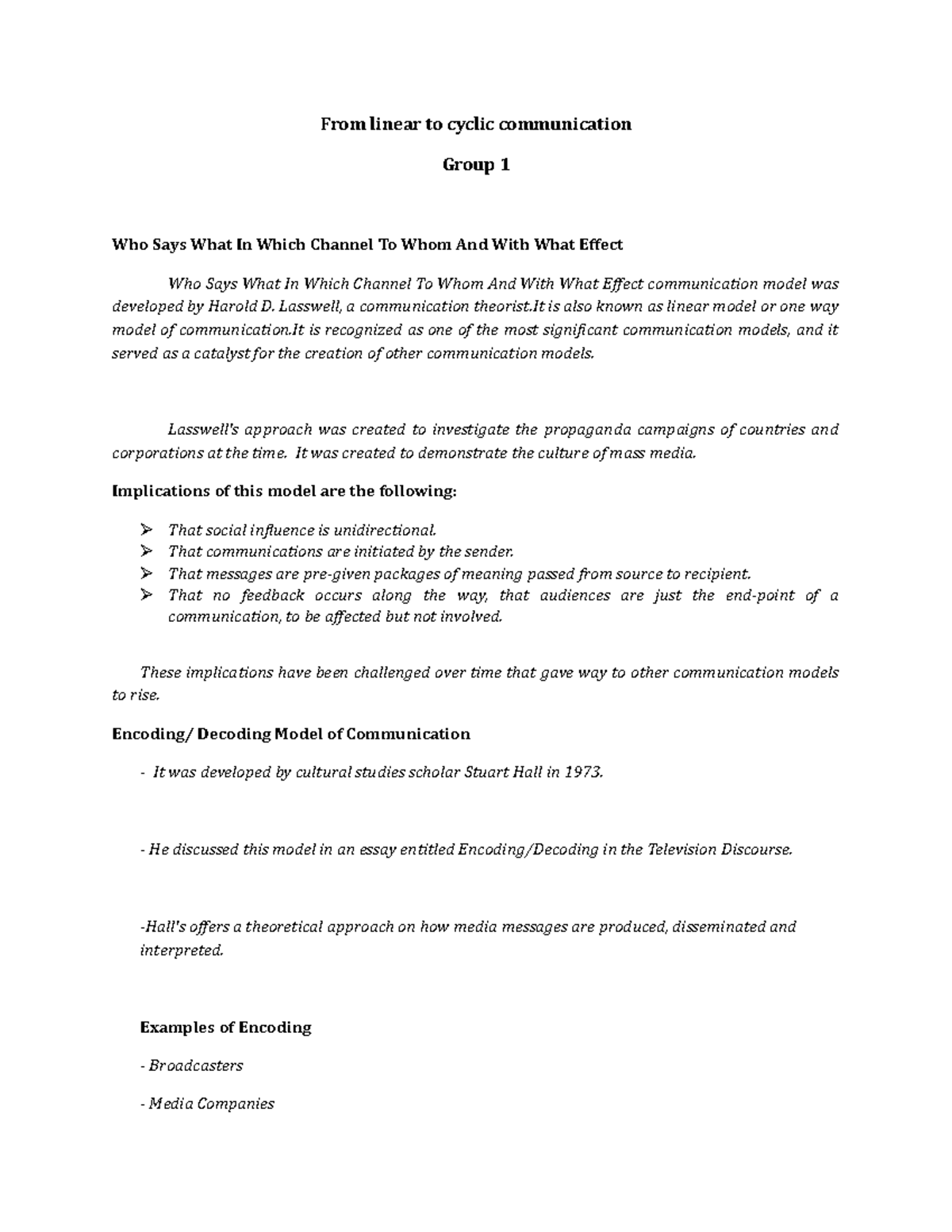 Group 1 (From linear to cyclic communication) Written Report - From ...
