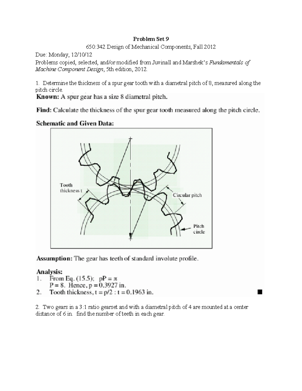 225787285 Design of Mechanisms Problem Set 9 With Solutions - Problem Set 9 650:342 Design of ...