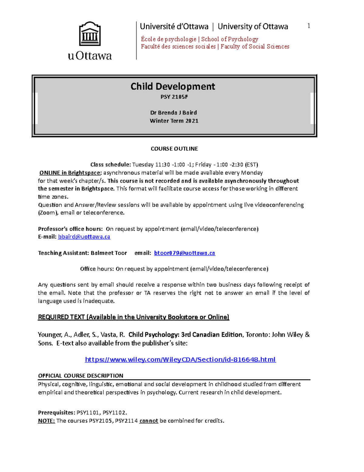 Syllabus 2105F Online - Child Development PSY 2105F Dr Brenda J Baird ...