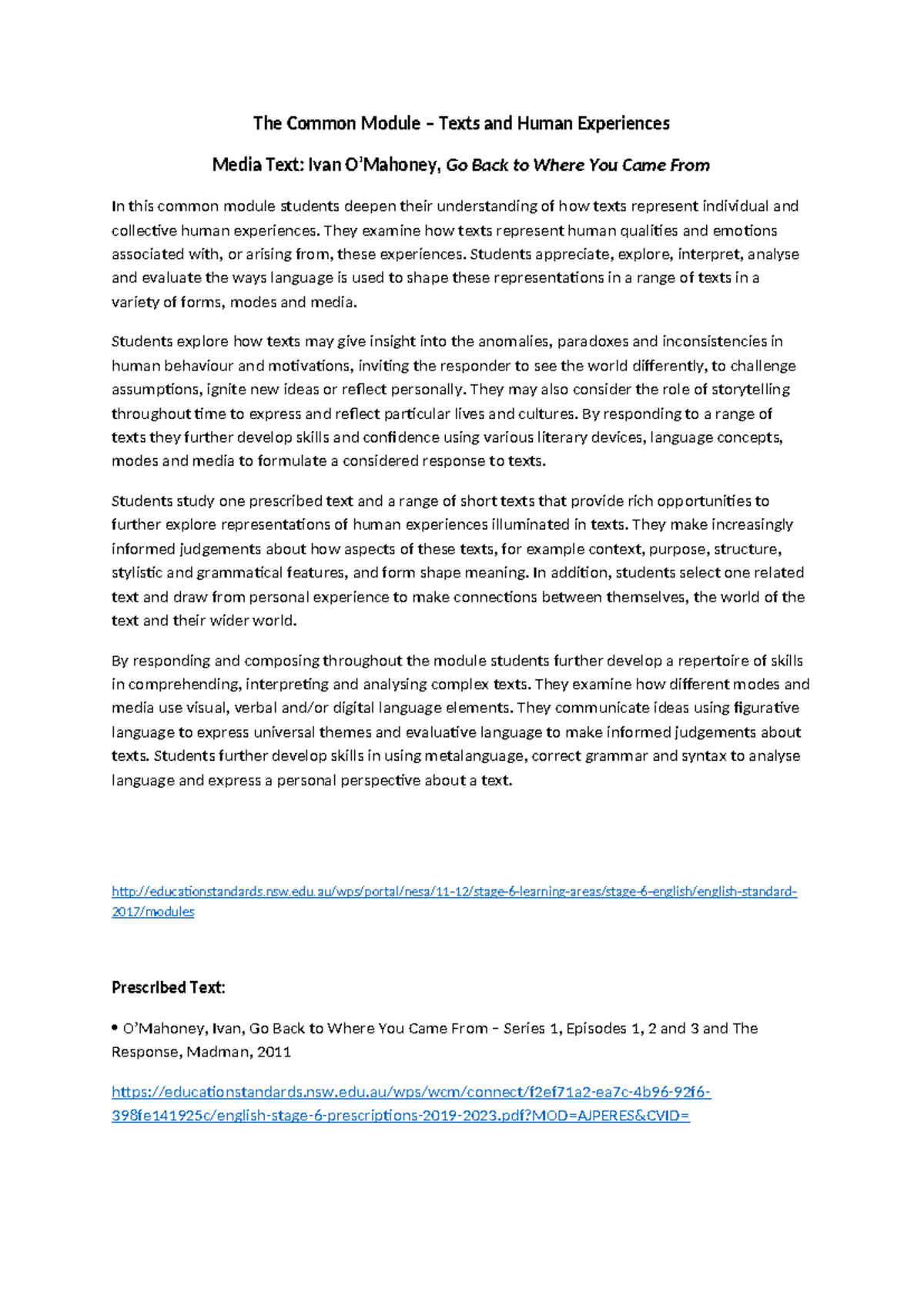 Common Module Rubric - The Common Module – Texts and Human Experiences ...