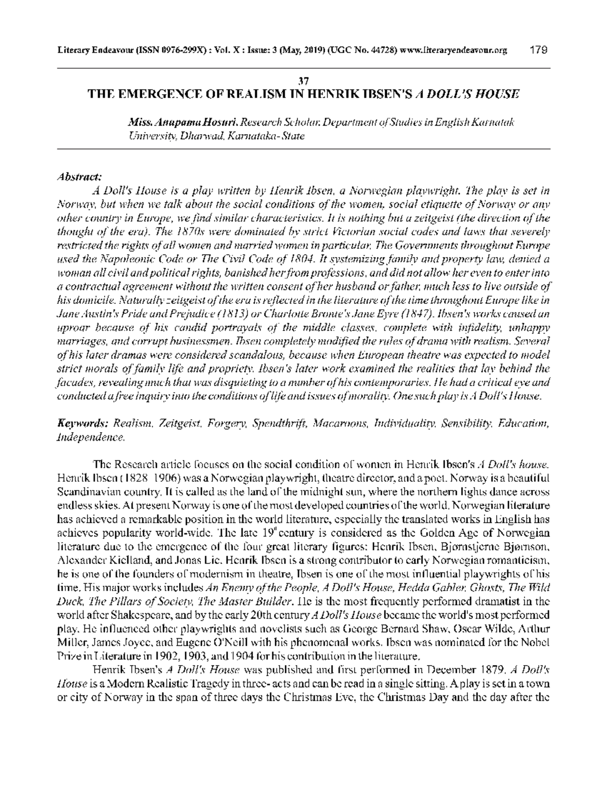 The Emergence of Realism in Henrik Ibsen's A Doll’s House - Miss ...