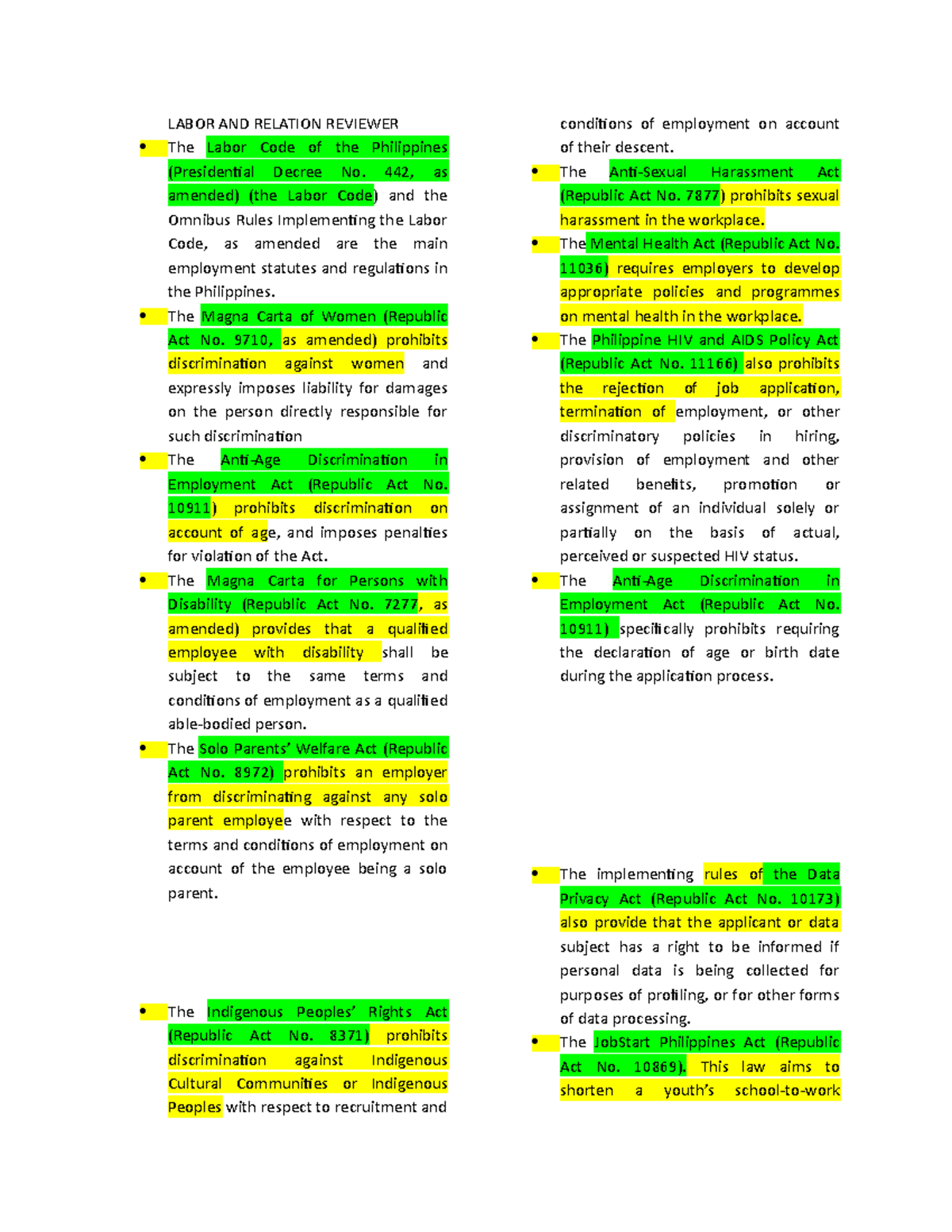 LAW- Reviewer - This notes tackles the Labor Code of the Philippines ...