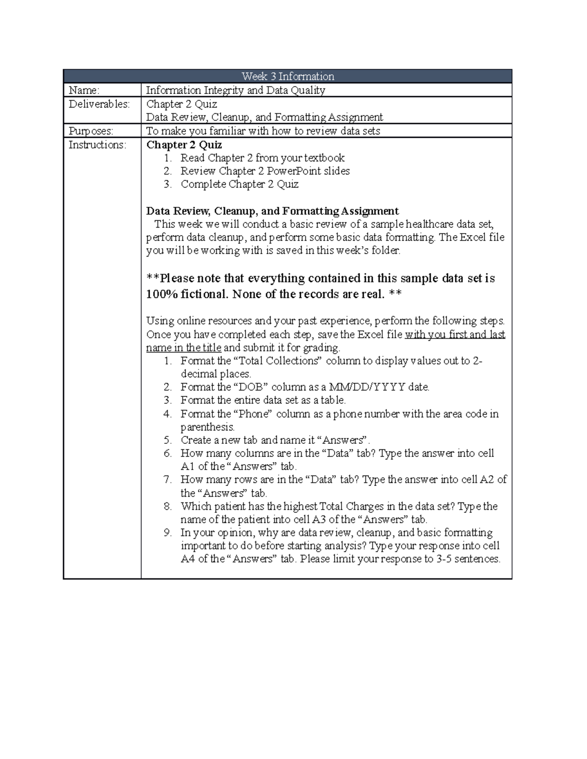 HITT-1311 Week 3 Information Integrity and Data Quality - Week 3 ...