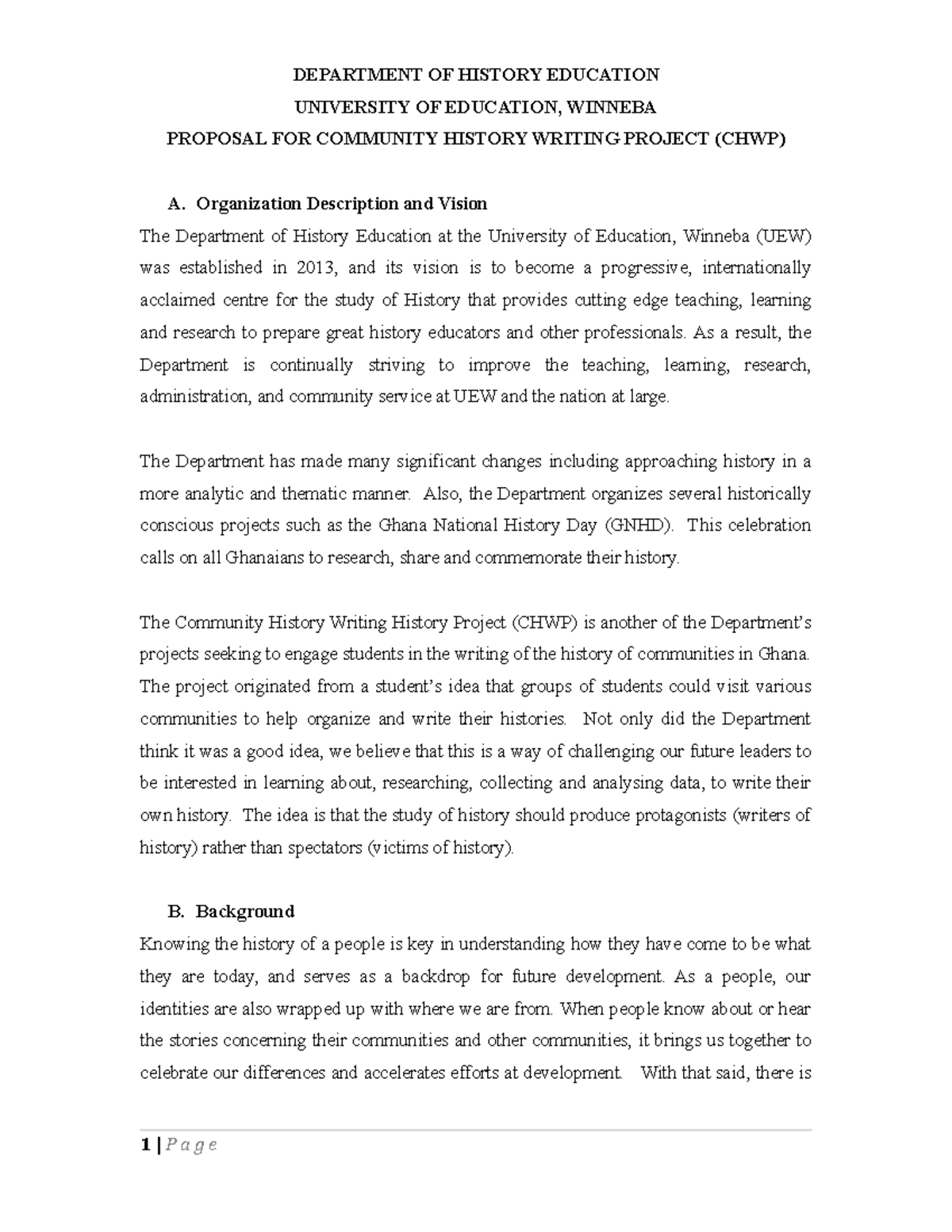 Proposal - Community History Writing Project - DEPARTMENT OF HISTORY ...