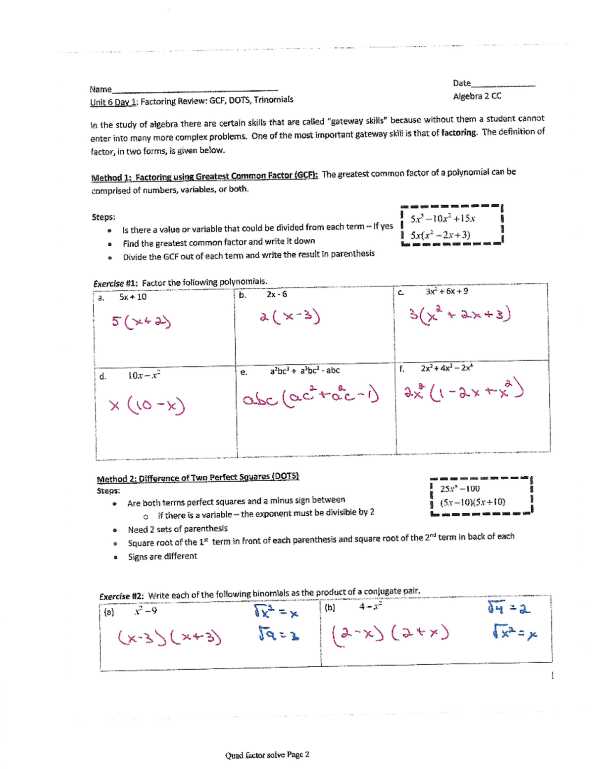 Unit 6 factoring ans - 0144 490 - Studocu