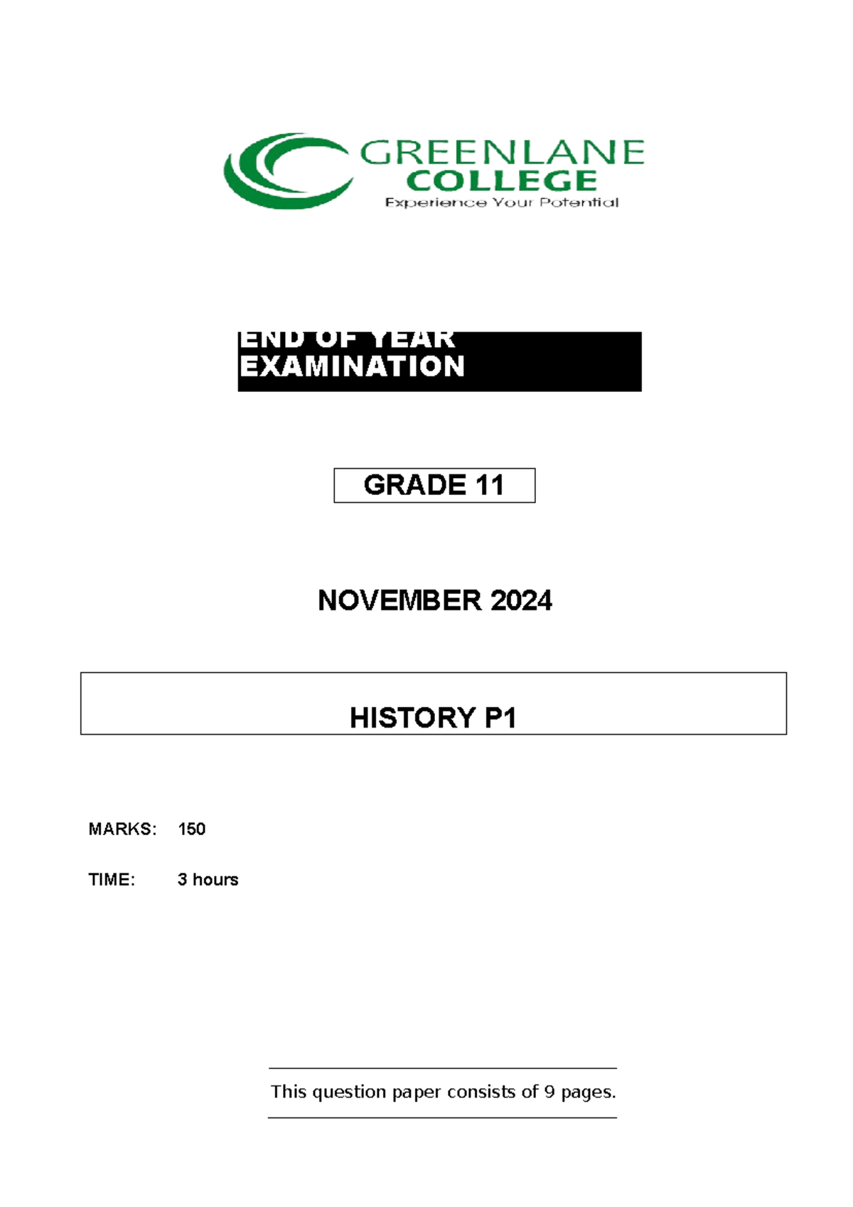 Grade 11 History Paper 1 - END OF YEAR EXAMINATION GRADE 11 HISTORY P ...