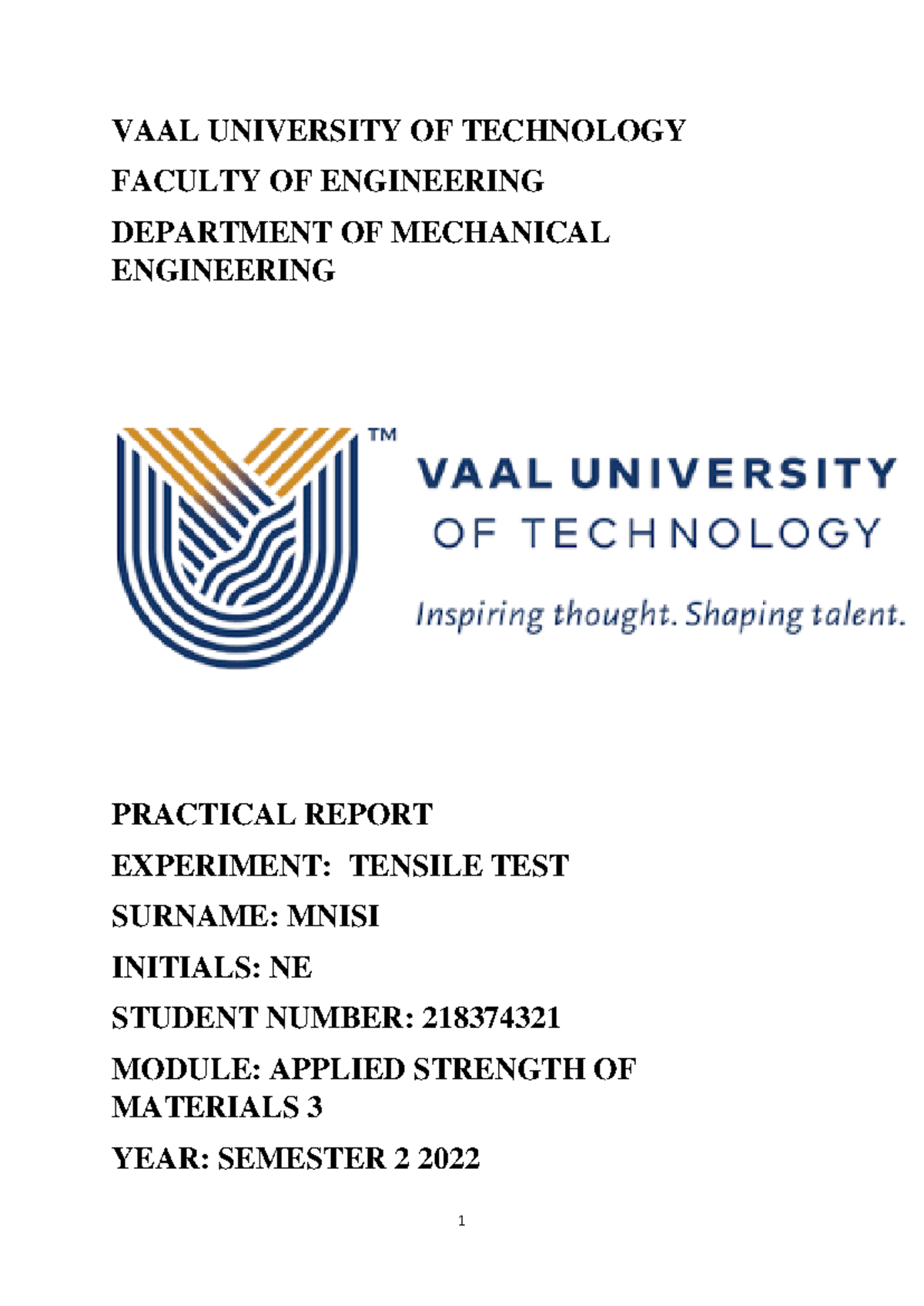 218374321 Applied - VAAL UNIVERSITY OF TECHNOLOGY FACULTY OF ...