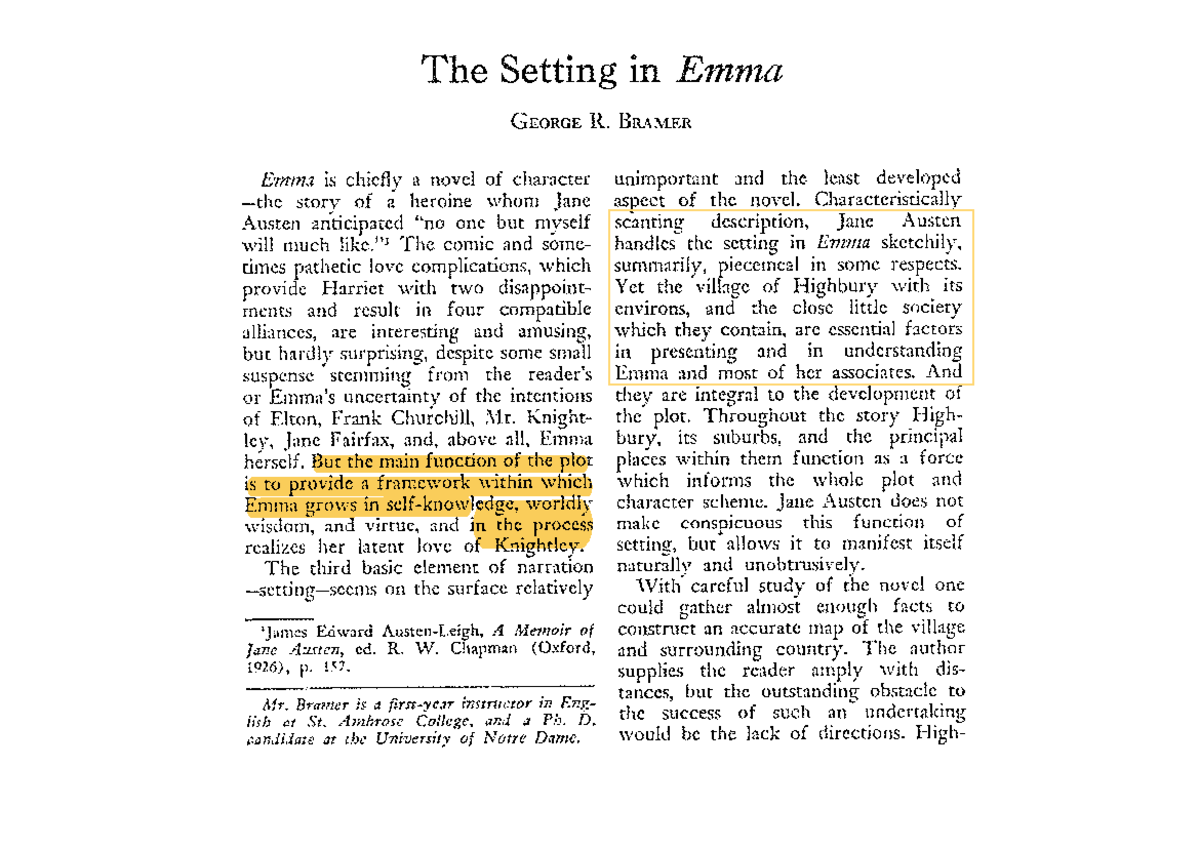 The Setting in Emma - Emma notes - Studocu