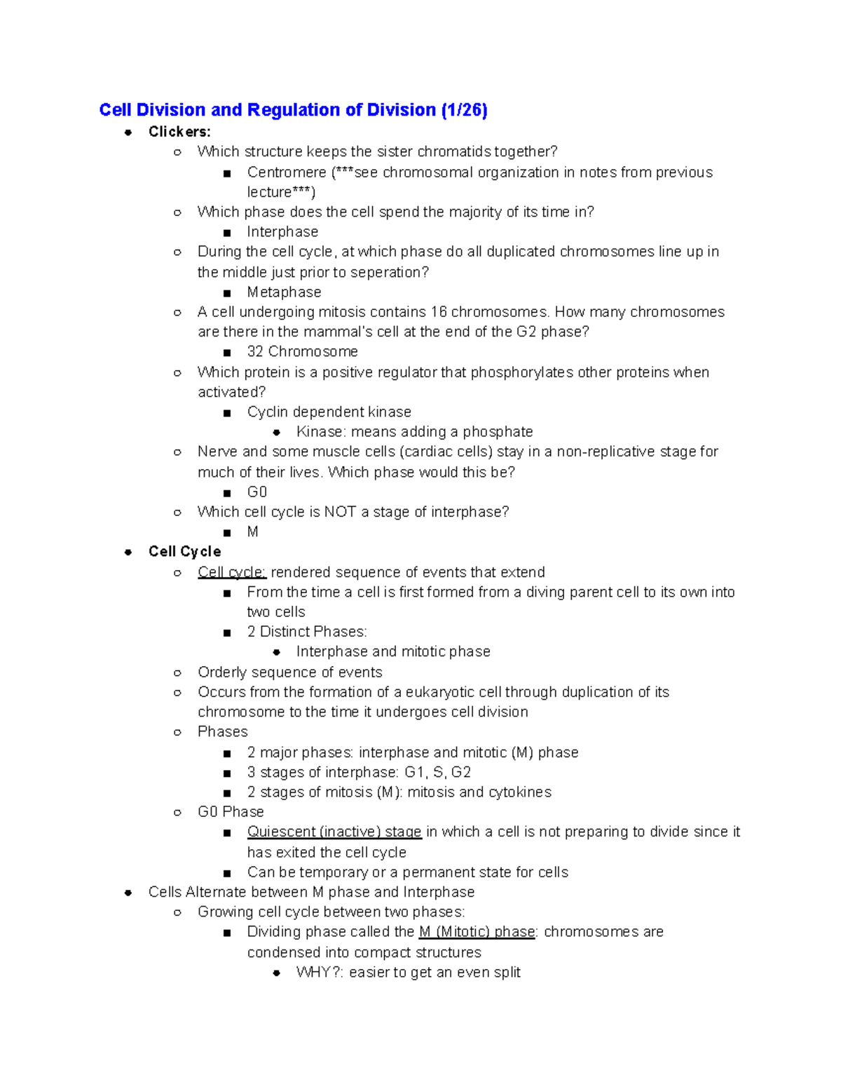 BIOL160 celldivision and regulation - Cell Division and Regulation of ...