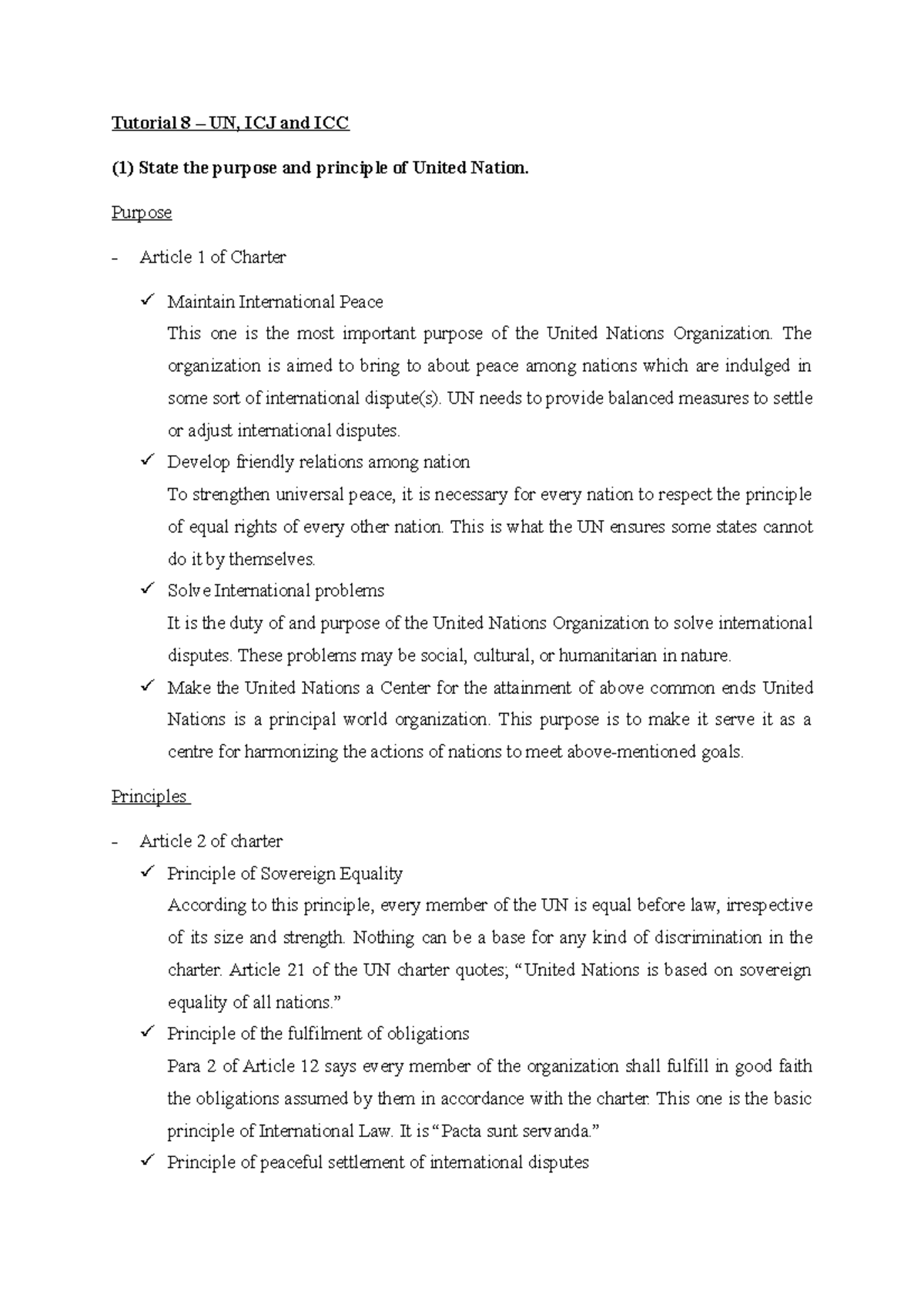 Tutorial 8 – UN, ICJ and ICC - Tutorial 8 – UN, ICJ and ICC (1) State ...