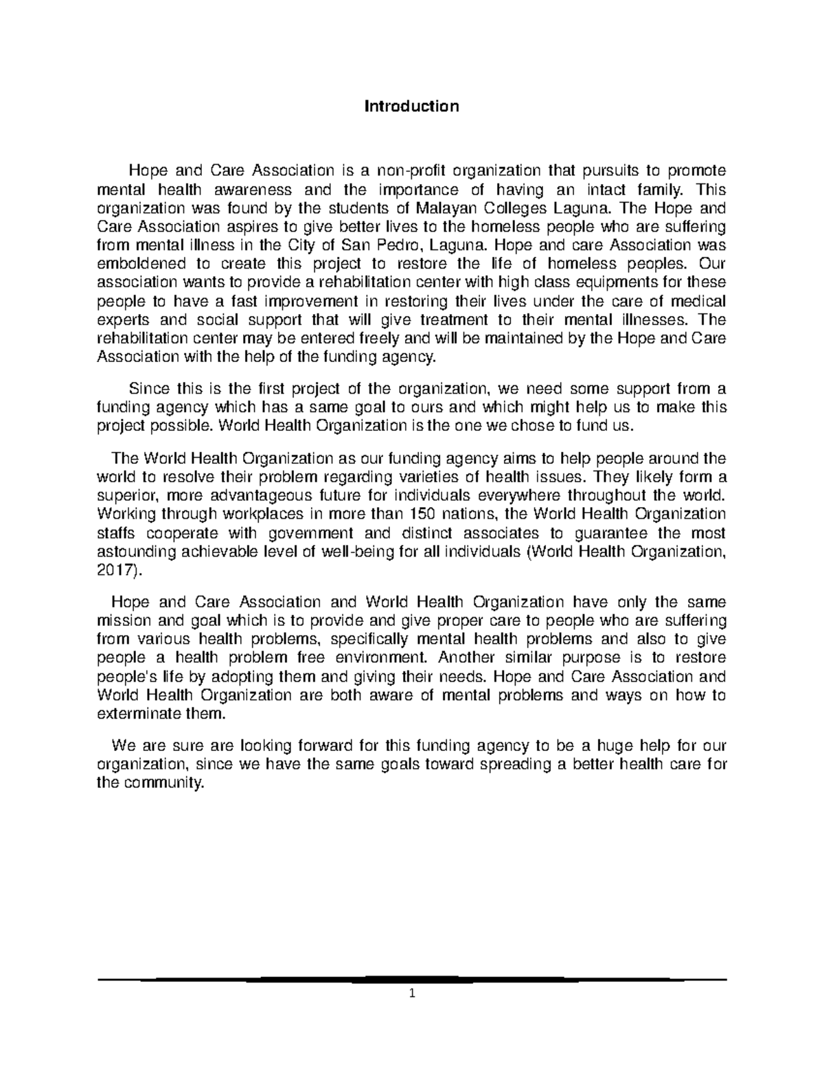 357011113 Sample Concept Paper - Introduction Hope and Care Association ...