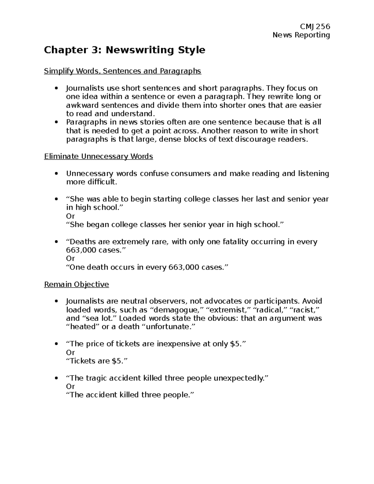 Chapter 3-Newswriting Style - CMJ 256 News Reporting Chapter 3 ...