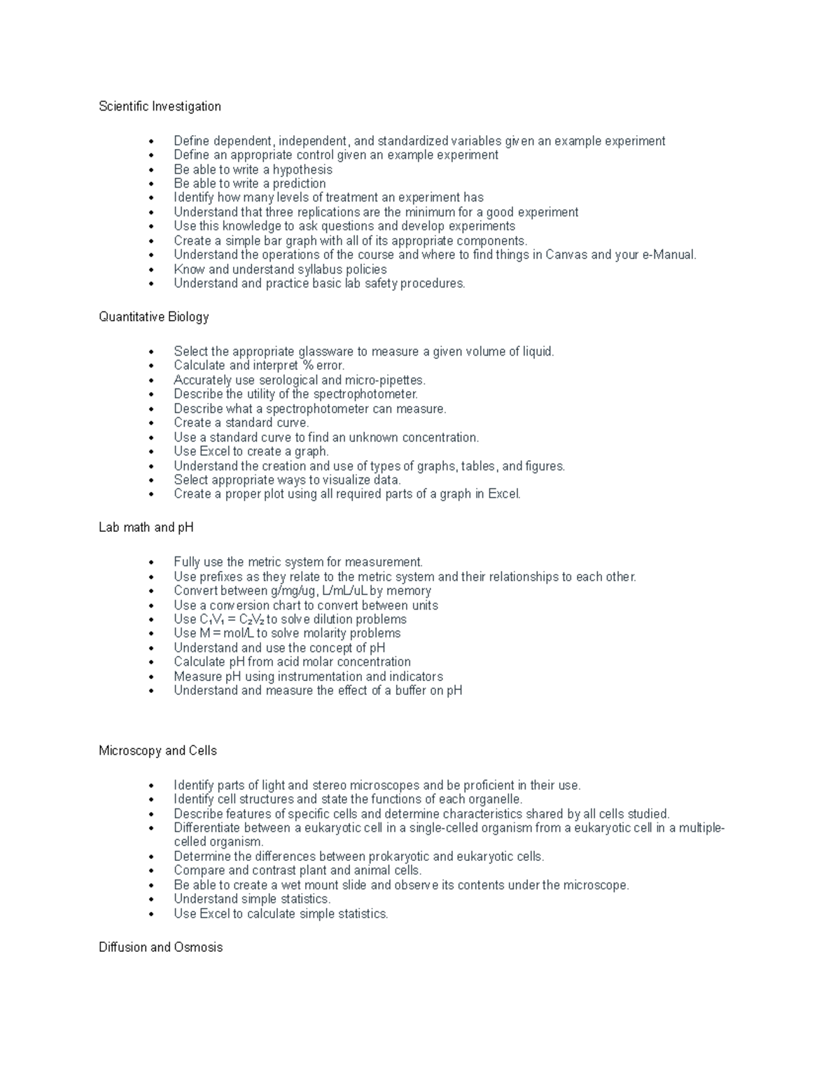 Compilation of What you should be able to do bullets - Scientific ...