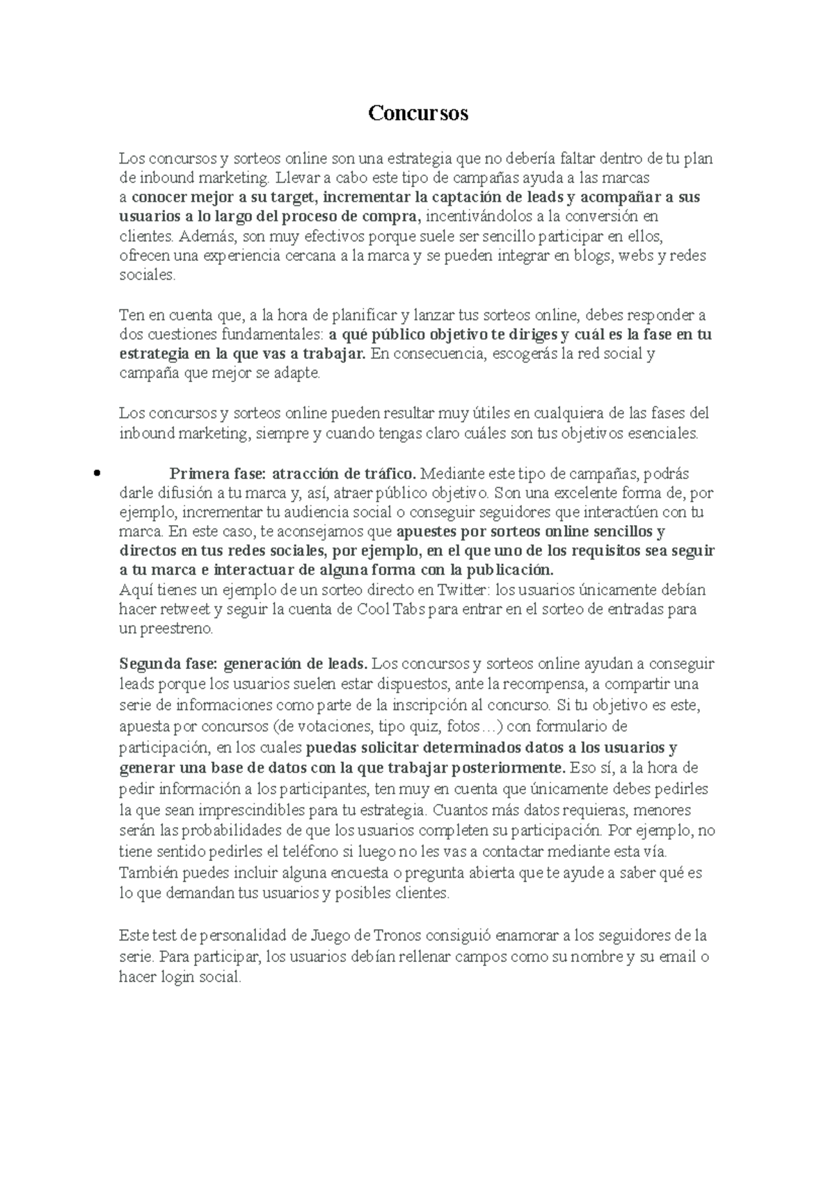 Parte 1 DE Marketing - ddddddg - Concursos Los concursos y sorteos ...