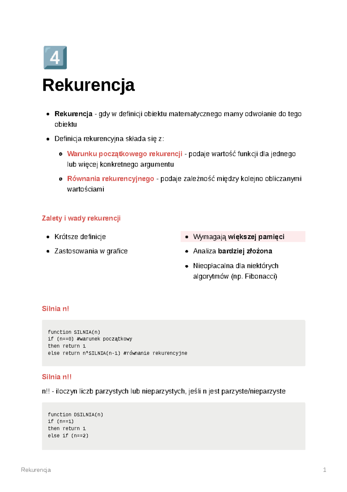 Rekurencja w algorytmach - Rekurencja 1 ³ Rekurencja Rekurencja - gdy w definicji obiektu - Studocu