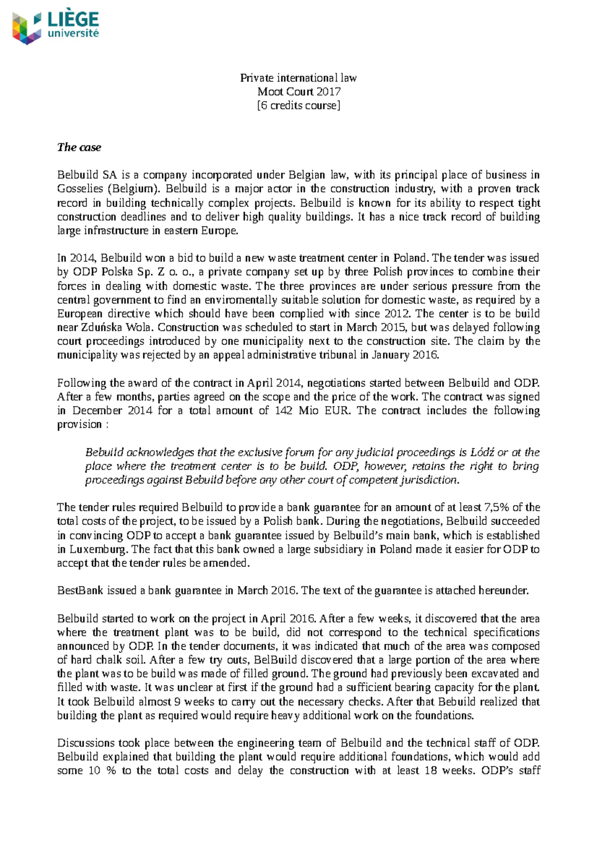 Moot court 2017 - the case - Private international law Moot Court 2017 ...