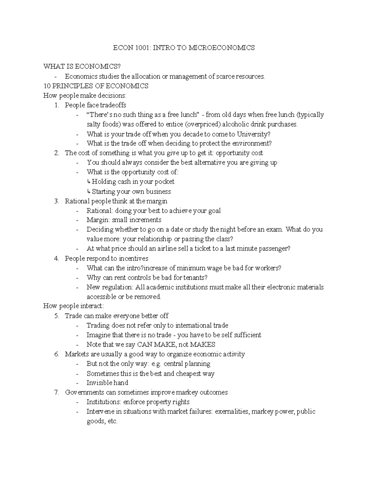 Econ1001-Intro - Lecture 1 - ECON 1001: INTRO TO MICROECONOMICS WHAT IS ...