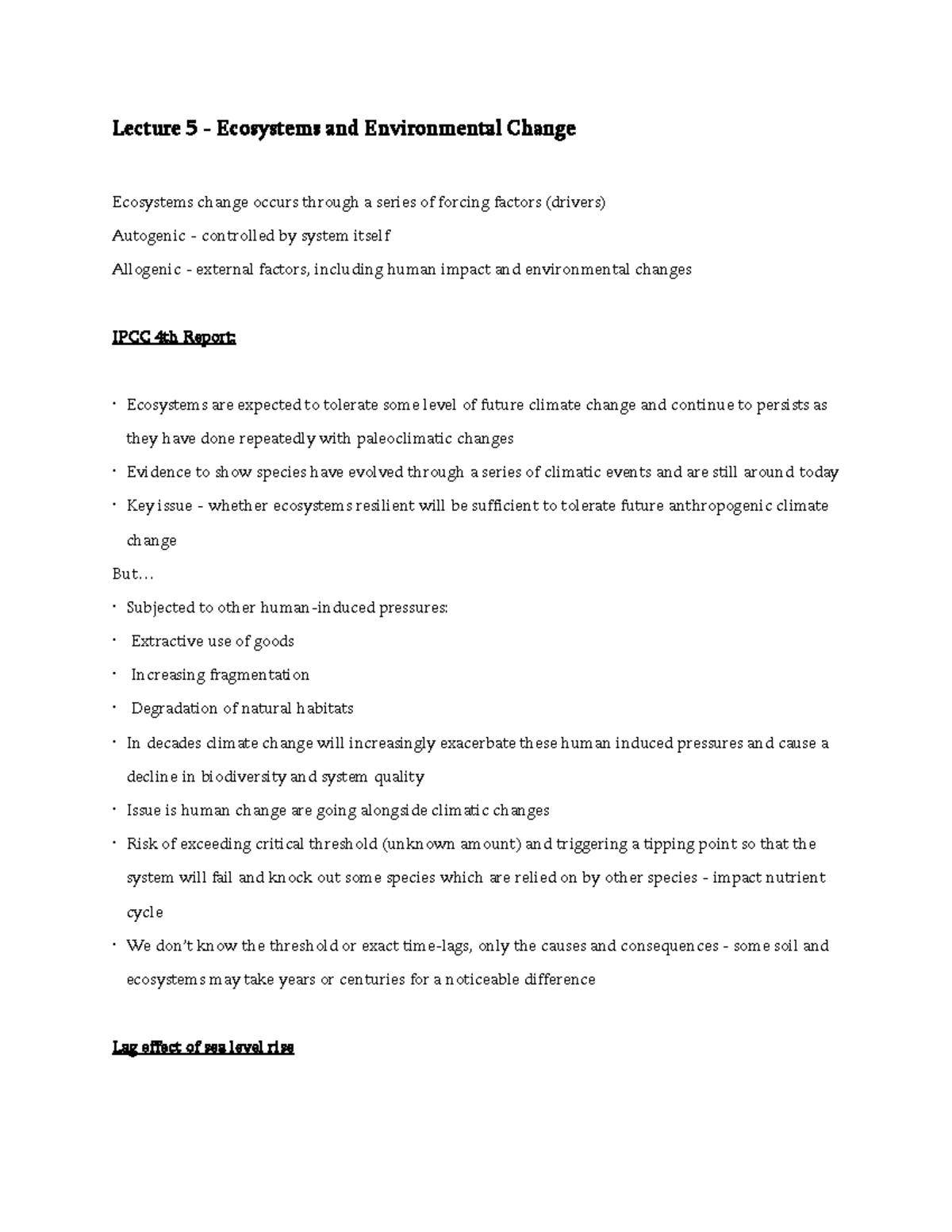 5 Ecosystems and environmental change - Lecture 5 - Ecosystems and ...