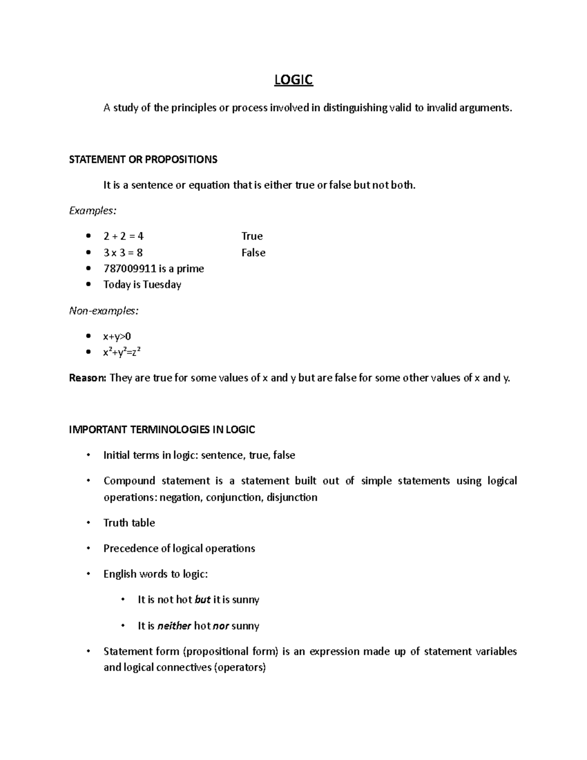 Logic - Lecture notes 2 - Mathematics In The Modern World - TIP - Studocu