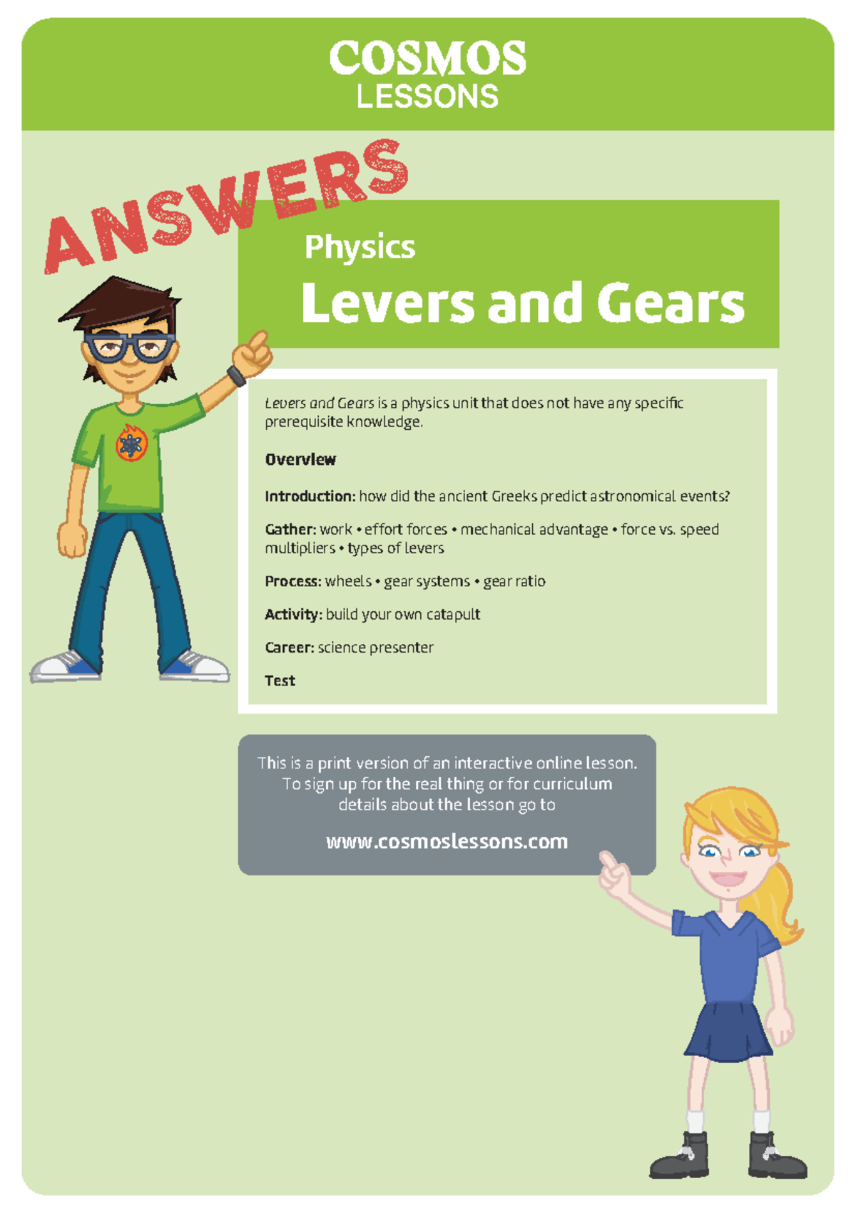 Levers and gears answers - Physics Levers and Gears ####### Levers and ...