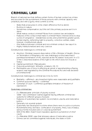 Criminal Law - Summary - Criminal Law The theory of customary criminal ...