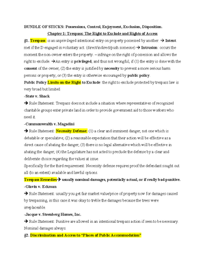Property Law Outline - I. Introduction A. Bundle of Sticks 1. Shared ...