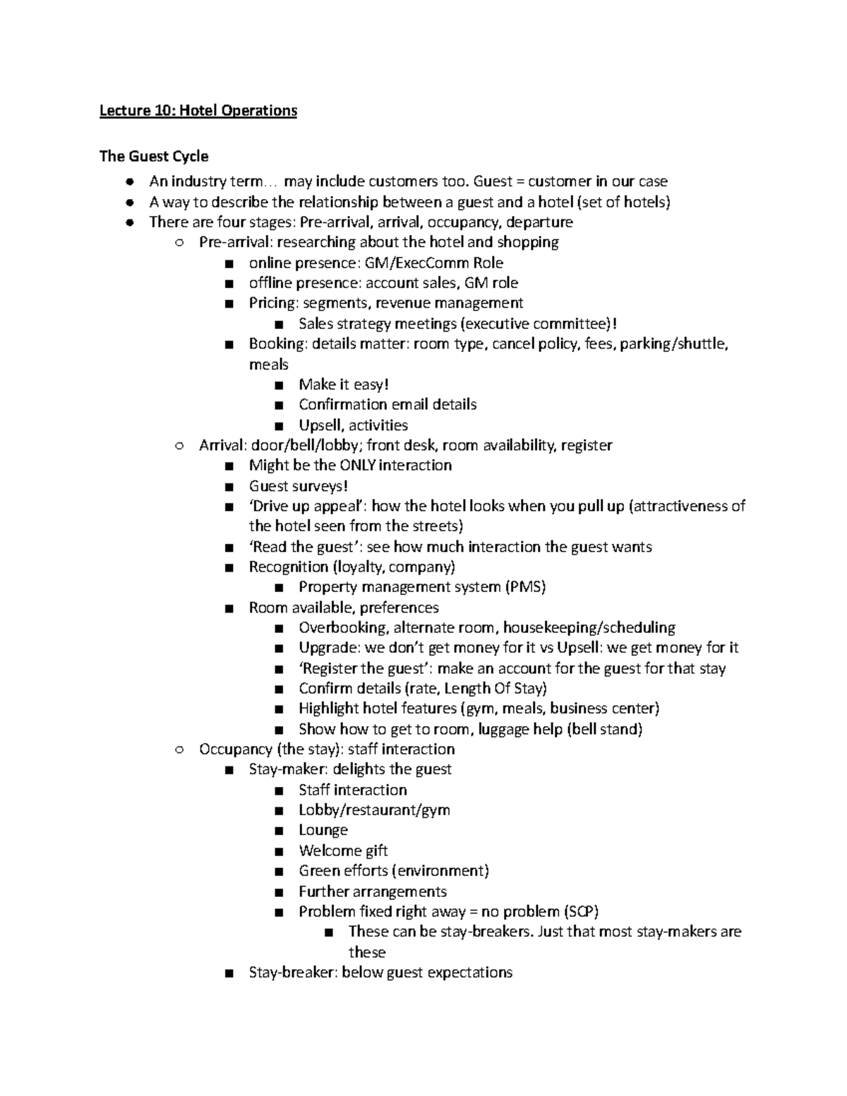 Introduction to Hotel Operations Module 4 - Lecture 10: Hotel ...