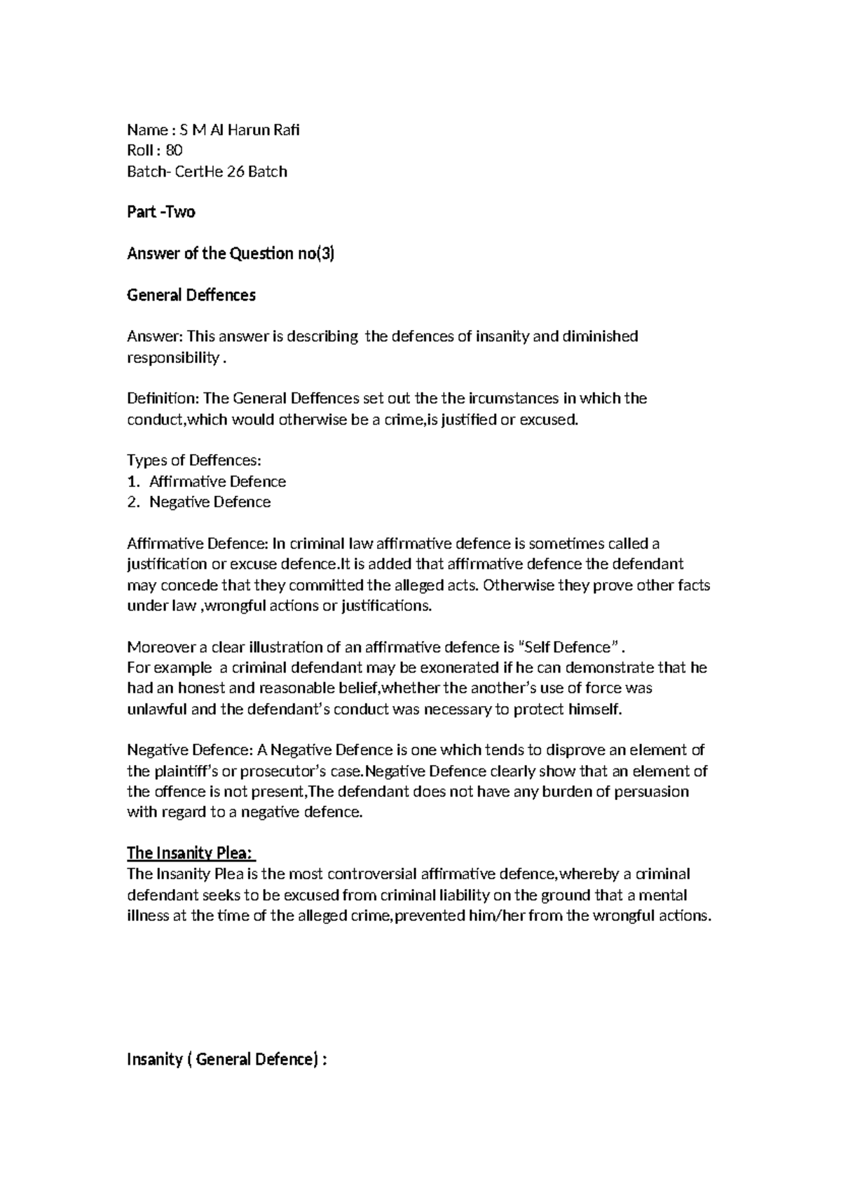 Mock Test Answer Paper - Name : S M Al Harun Rafi Roll : 80 Batch ...