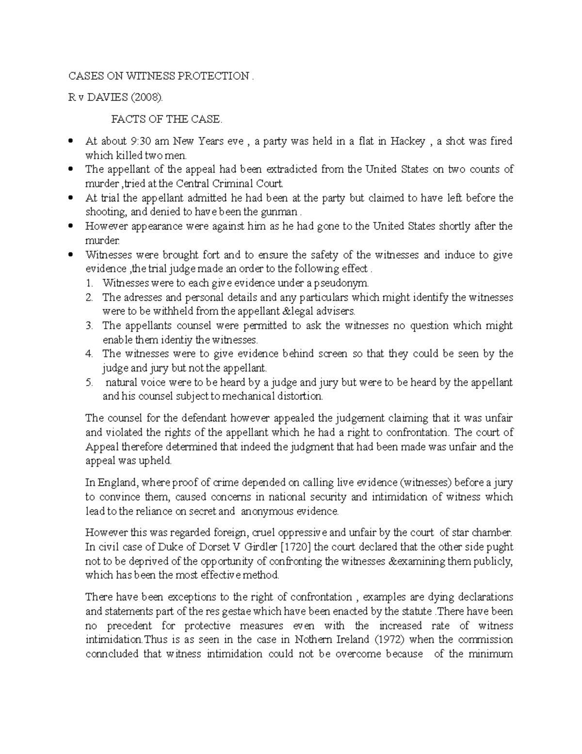 Evidence LAW Witness Protection - CASES ON WITNESS PROTECTION. R v ...