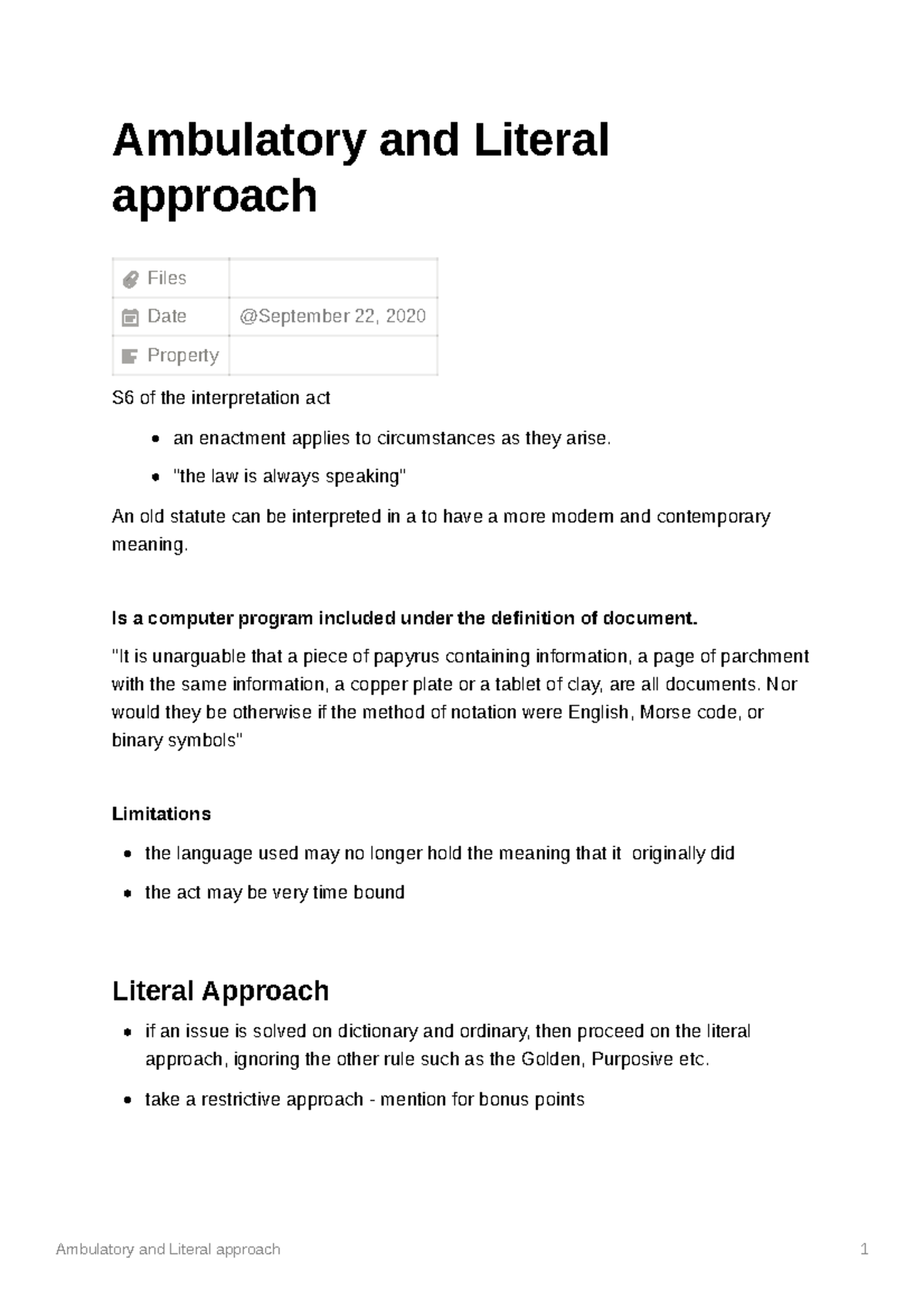 Ambulatory and Literal approach - "the law is always speaking" An old ...