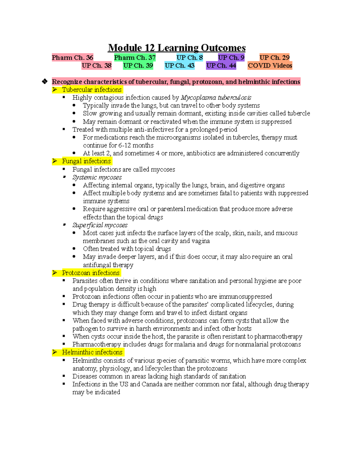 Module 12 learning outcomes - Module 12 Learning Outcomes Pharm Ch. 36 Pharm Ch. 37 UP Ch. 8 UP ...