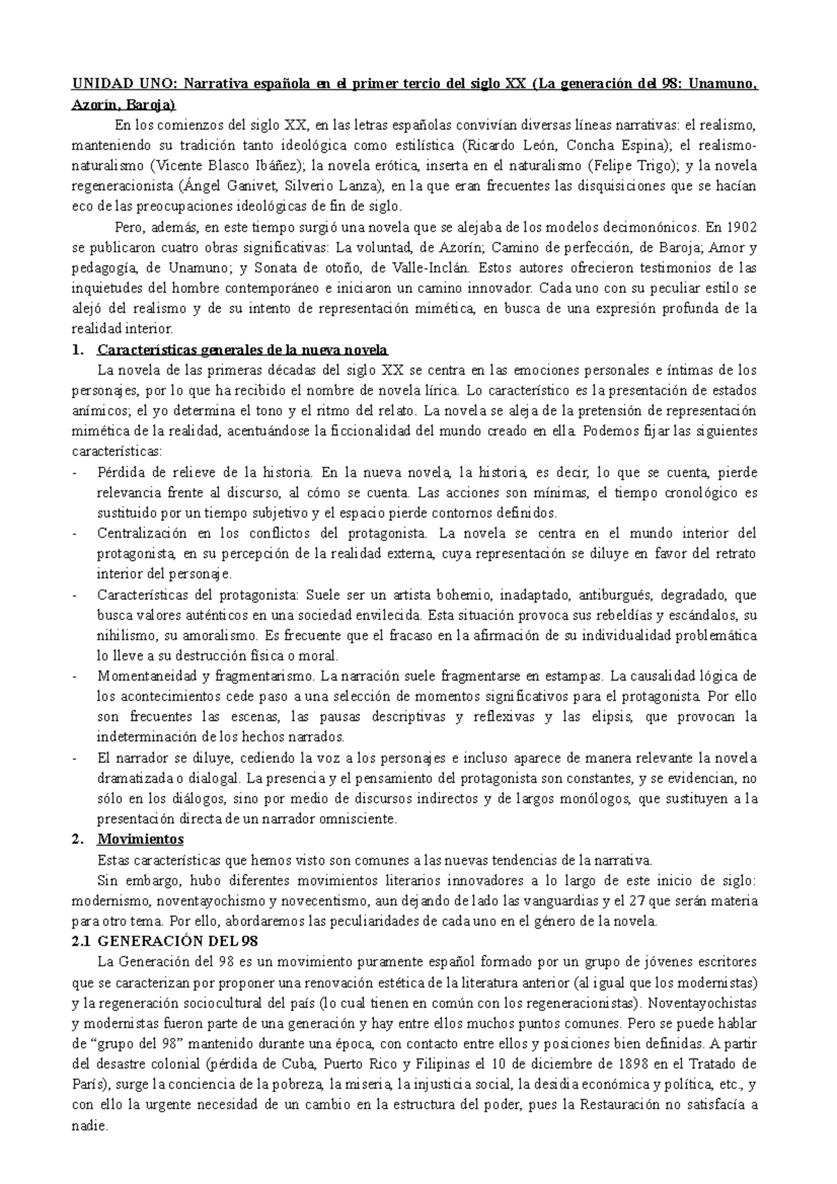 Narrativa del primer tercio - UNIDAD UNO: Narrativa española en el ...