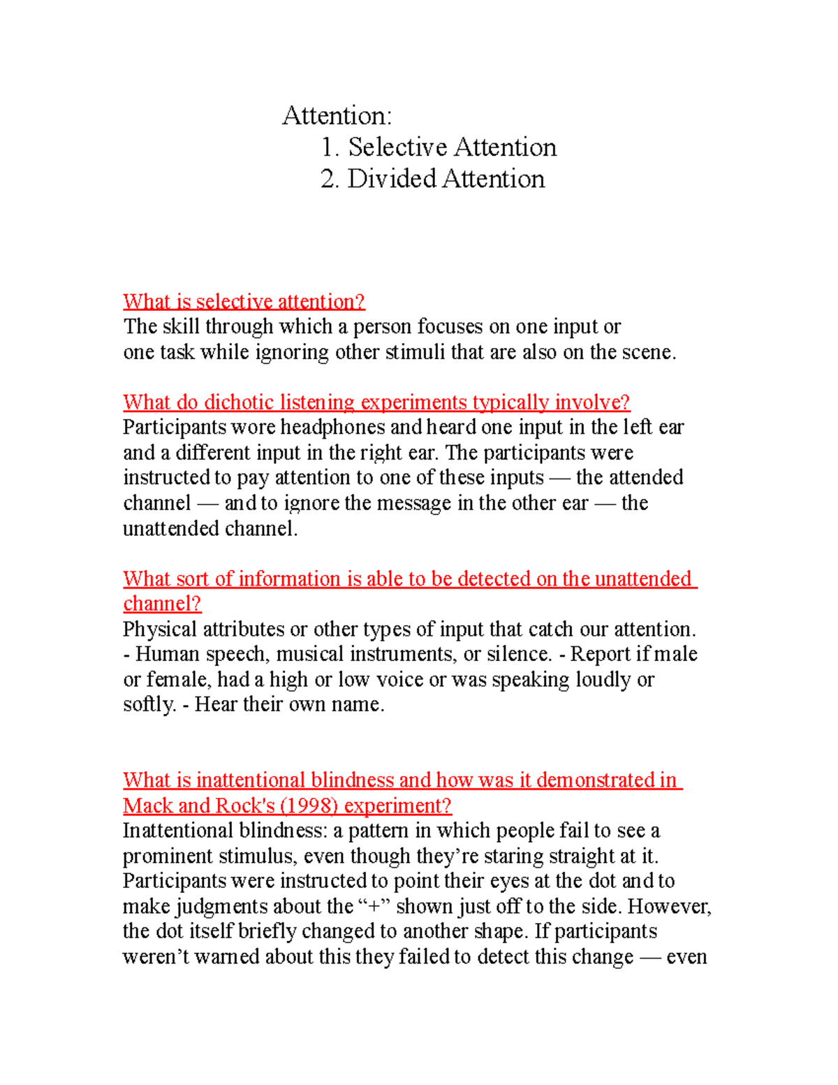 Attention - Attention: 1. Selective Attention 2. Divided Attention What ...
