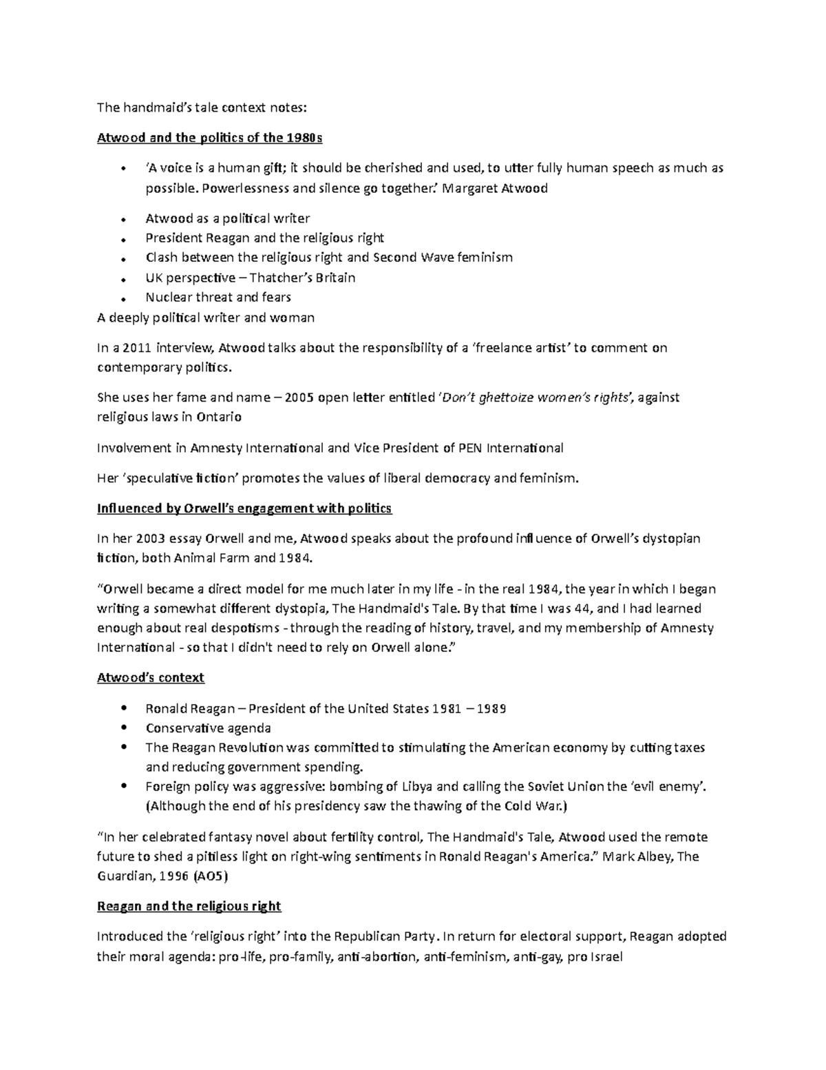 The handmaid - frrereer - The handmaid’s tale context notes: Atwood and ...